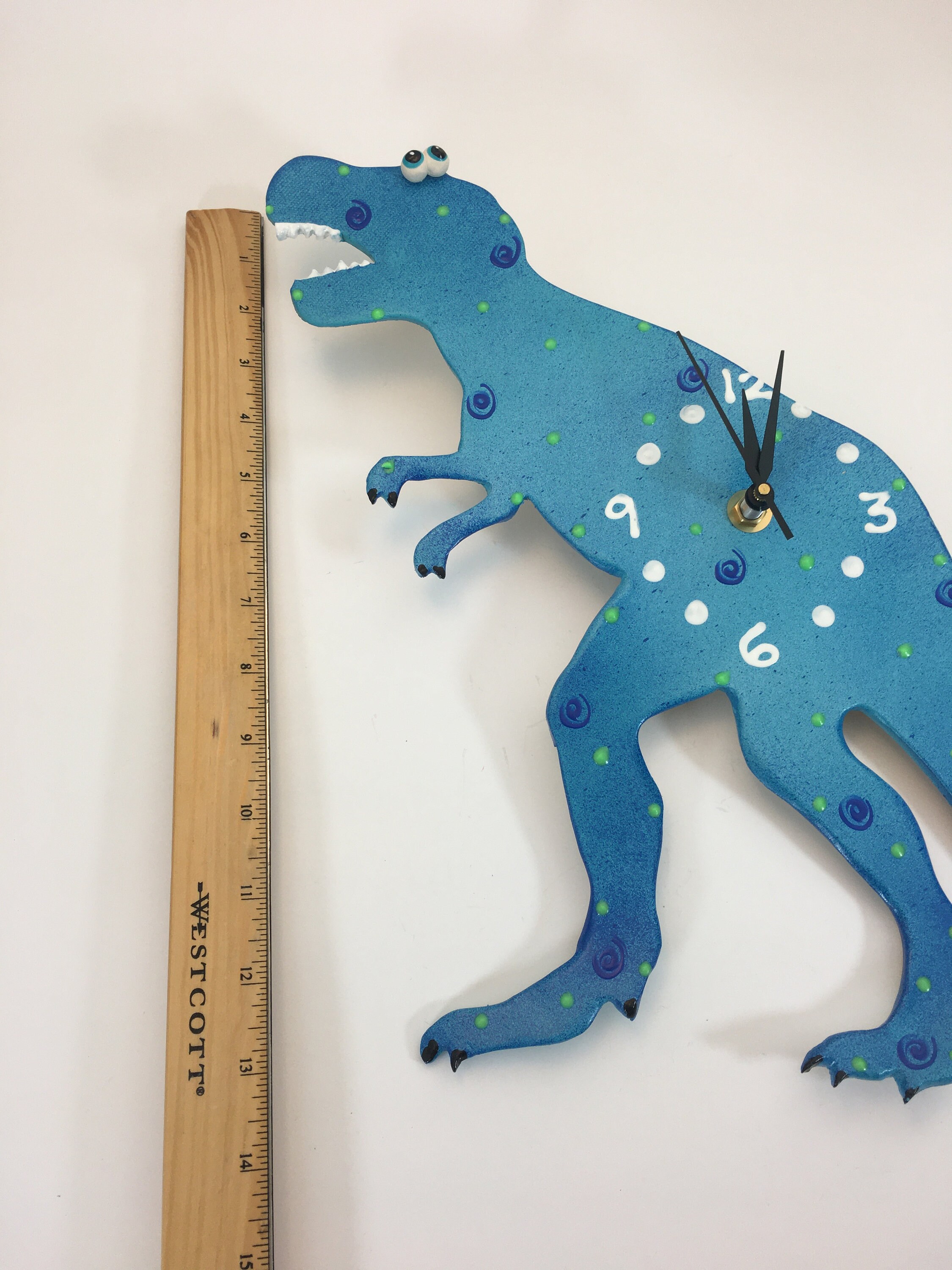 Whimsical Dinosaur Clock, Colorful Handmade Clay Dinosaur