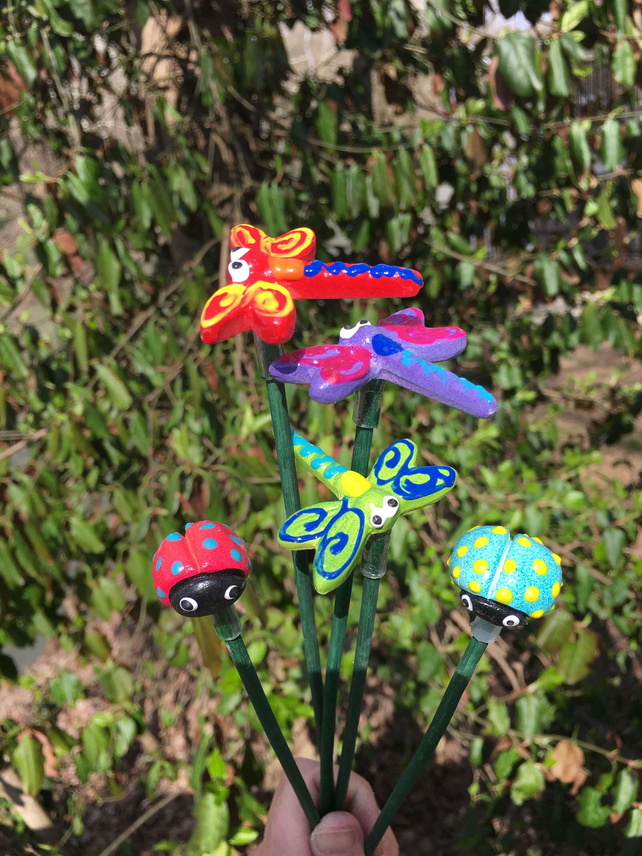 5 Ceramic Garden bug Stakes,3 dragonflies and 2 garden bugs, Garden ...