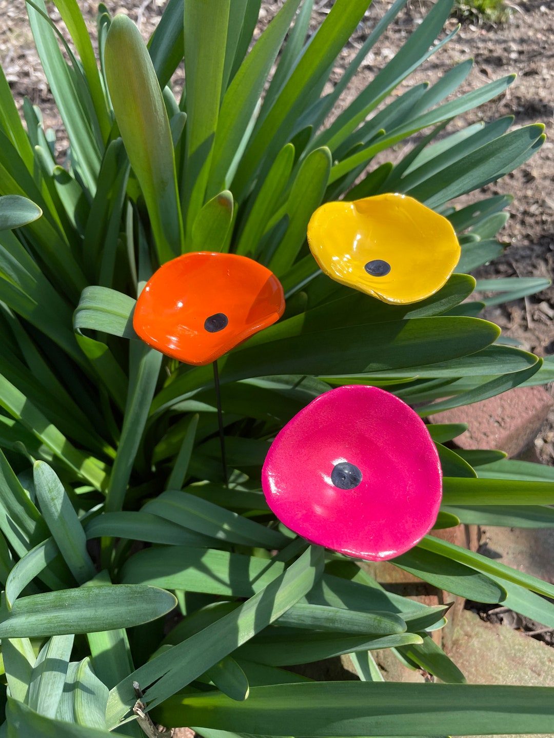 Set of 3 Mini Poppy Flower Stakes,poppy Flower Pot Cluster,garden ...