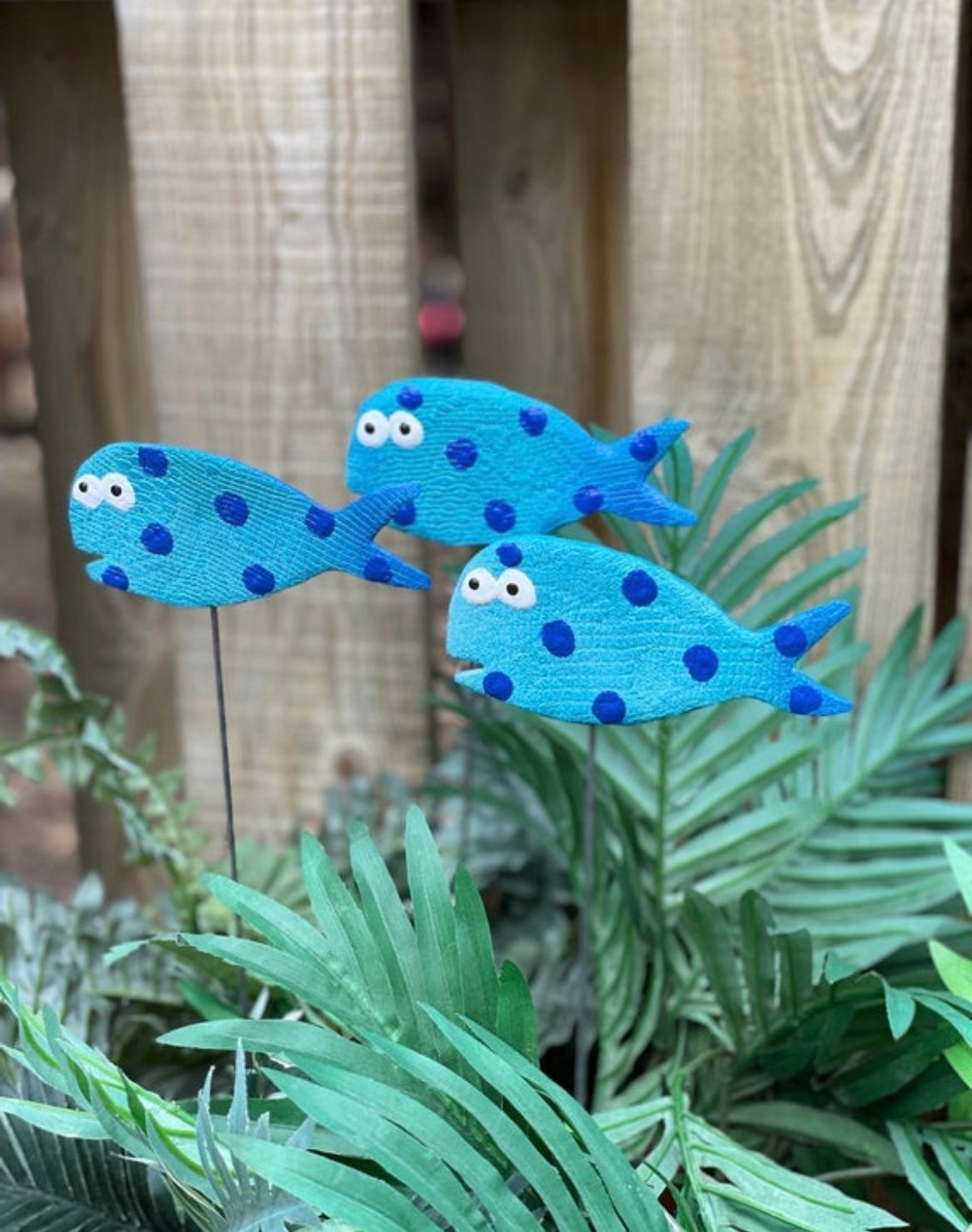 School of Blue Fish Garden Stakes,set of Three Fish Garden Stakes ...