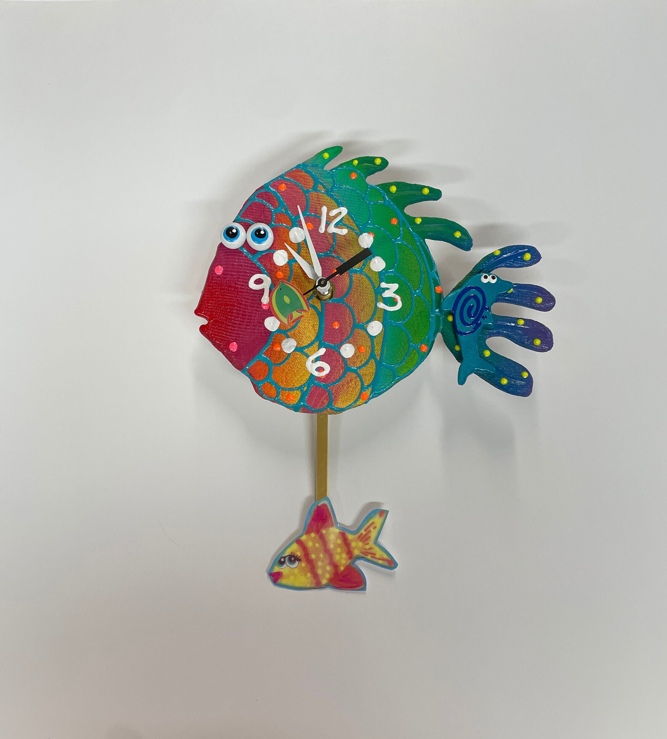Kids Wall Clock,Fish Wall Clock with Pendulum,Unique Clock,Handmade ...