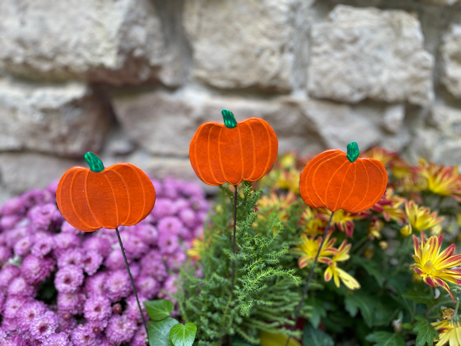 Set of 3 Fall Pumpkin Garden Stakes Fall Decoration Outdoor Fall and ...