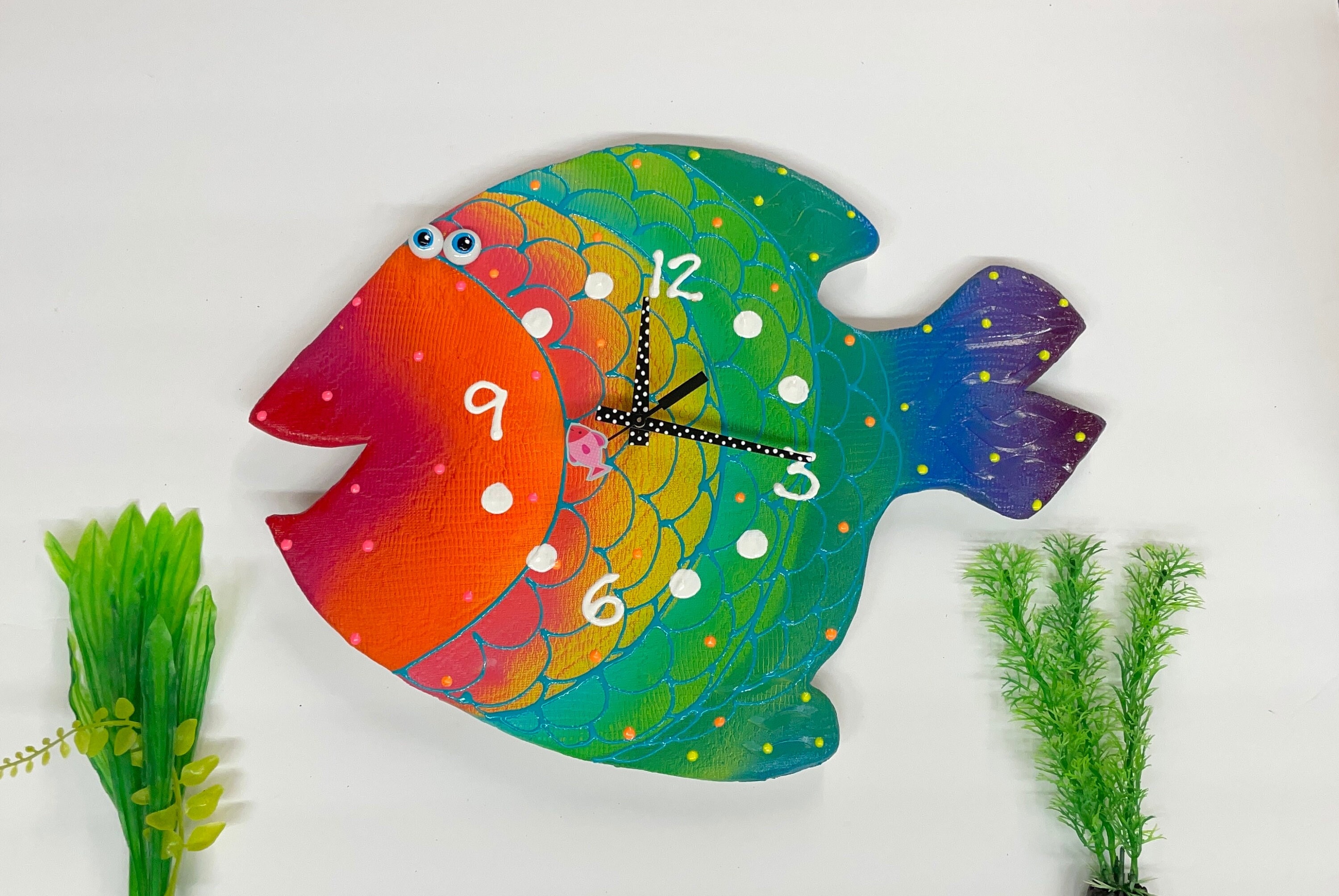Happy Rainbow Fish Wall Clock, Fish Clock, Clock ,Gift Clock,Tropical ...