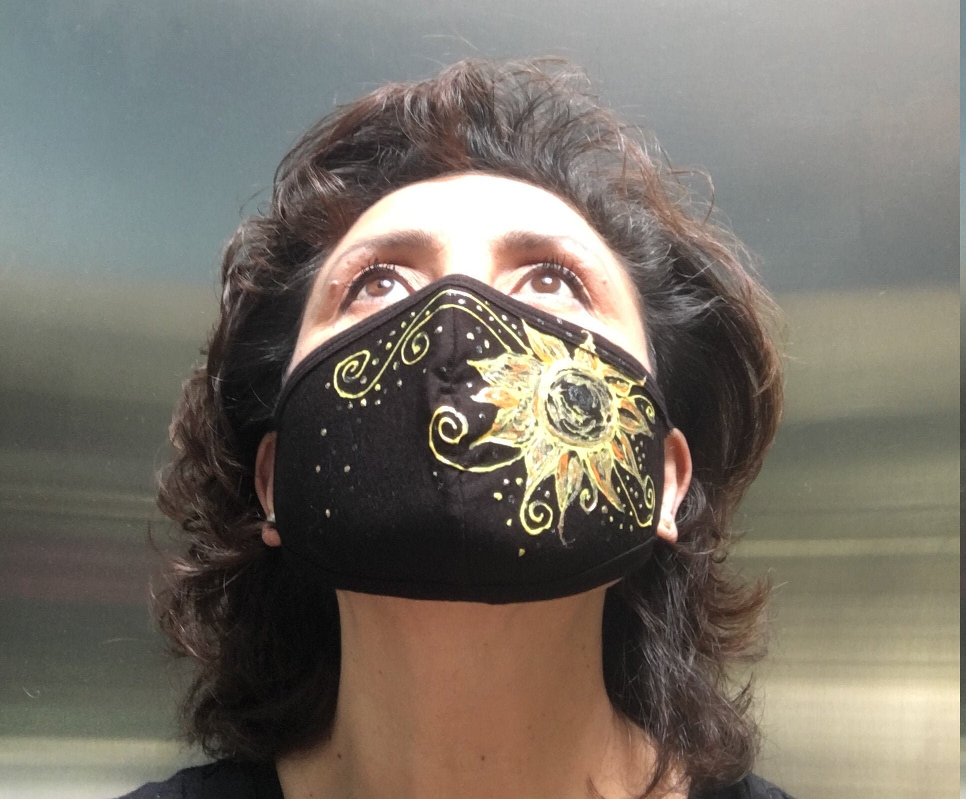 Sun Flower Face Masks ,Hand Painted Black Mask-Cotton Face Mask ...
