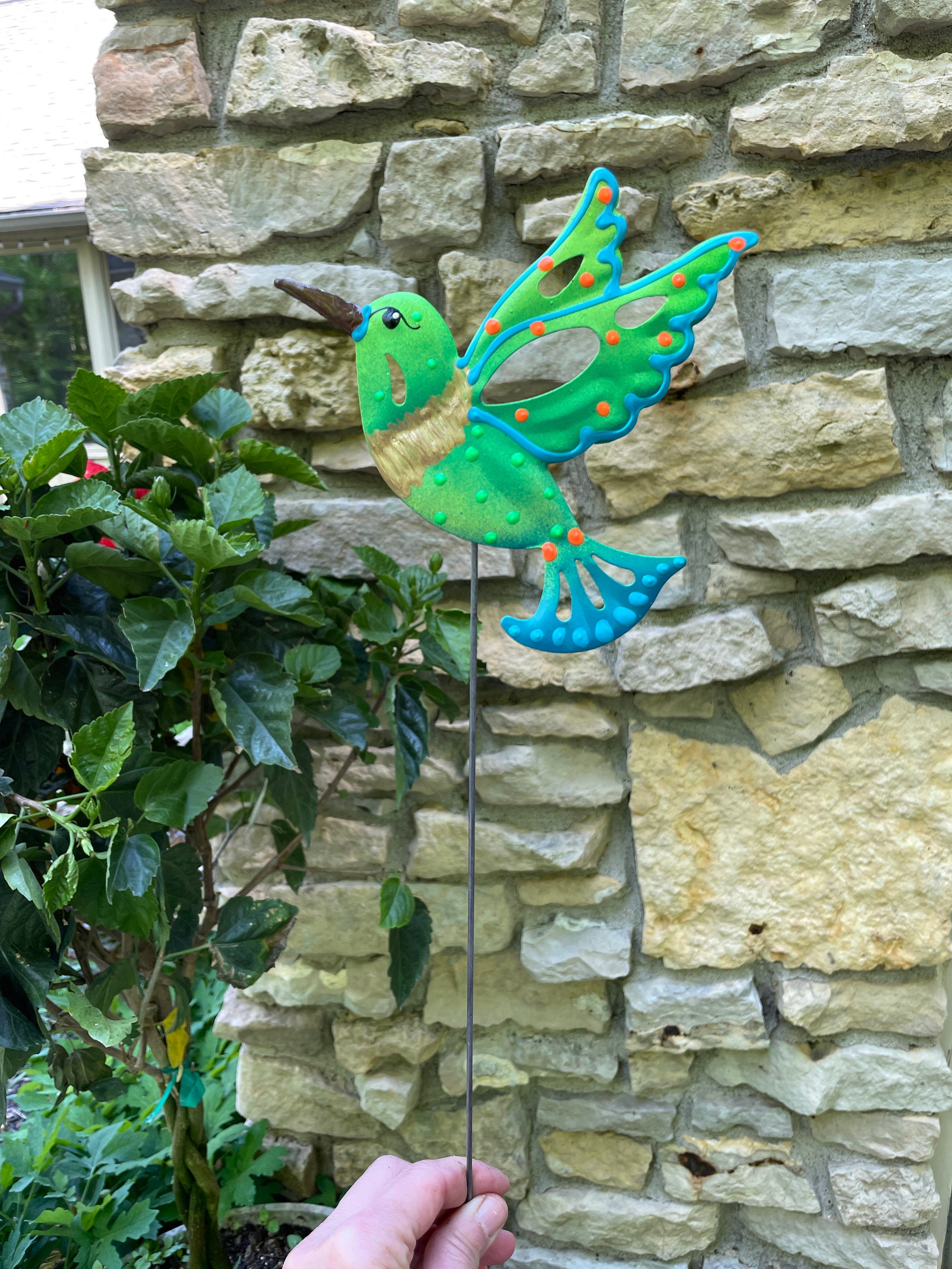 Green Metal Hummingbird Garden Stake,Garden Decor, Garden Art,Garden ...