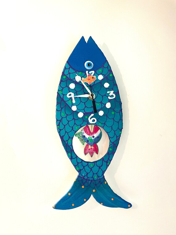Fish Wall Clock With Pendulum Beach House Decor Florida - Etsy