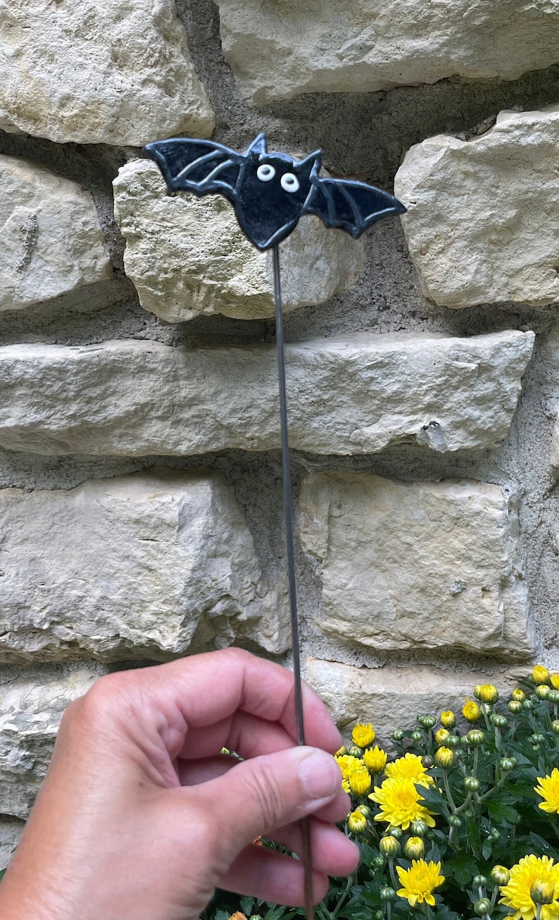 Halloween Bat Garden Stake Spooky Plant Decor Clay Bats - Etsy
