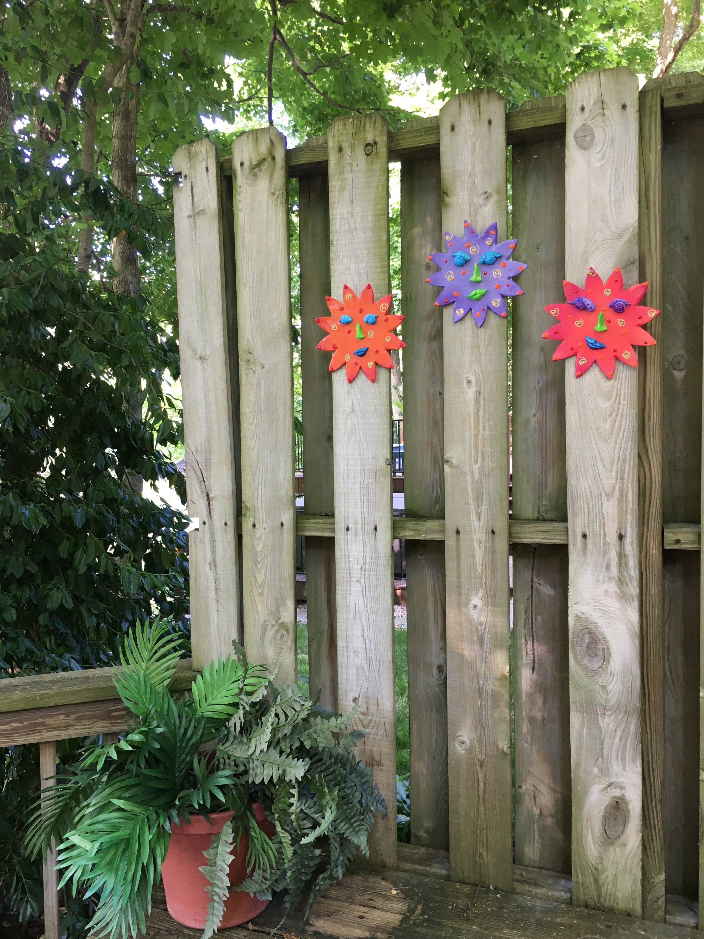 Set of 3 Sun Face Sculpture-Fence Decoration,Patio Decor-Yard art ...