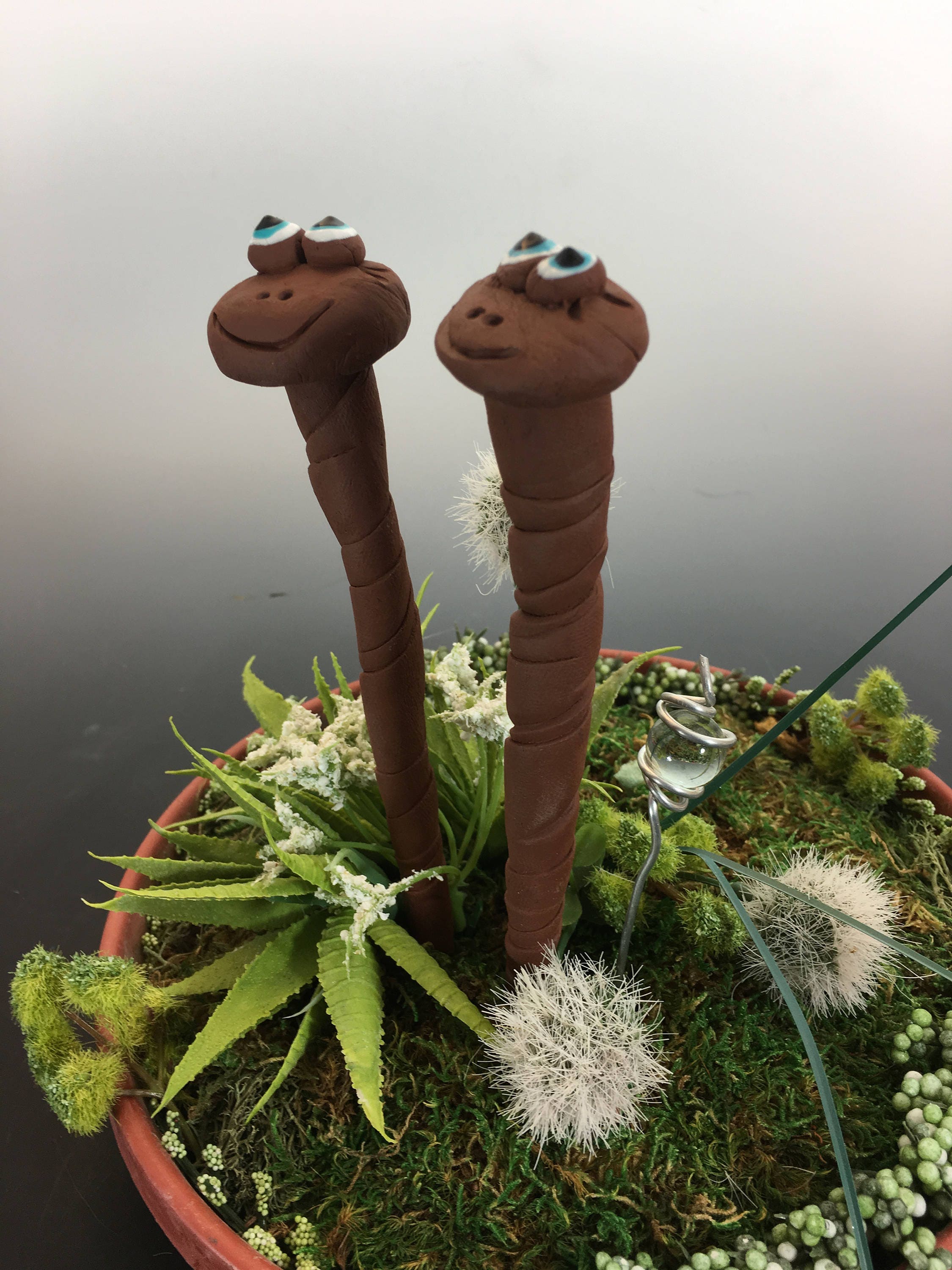 2 Ceramic Worms for your Garden or planters,8'' Garden Decoration ...