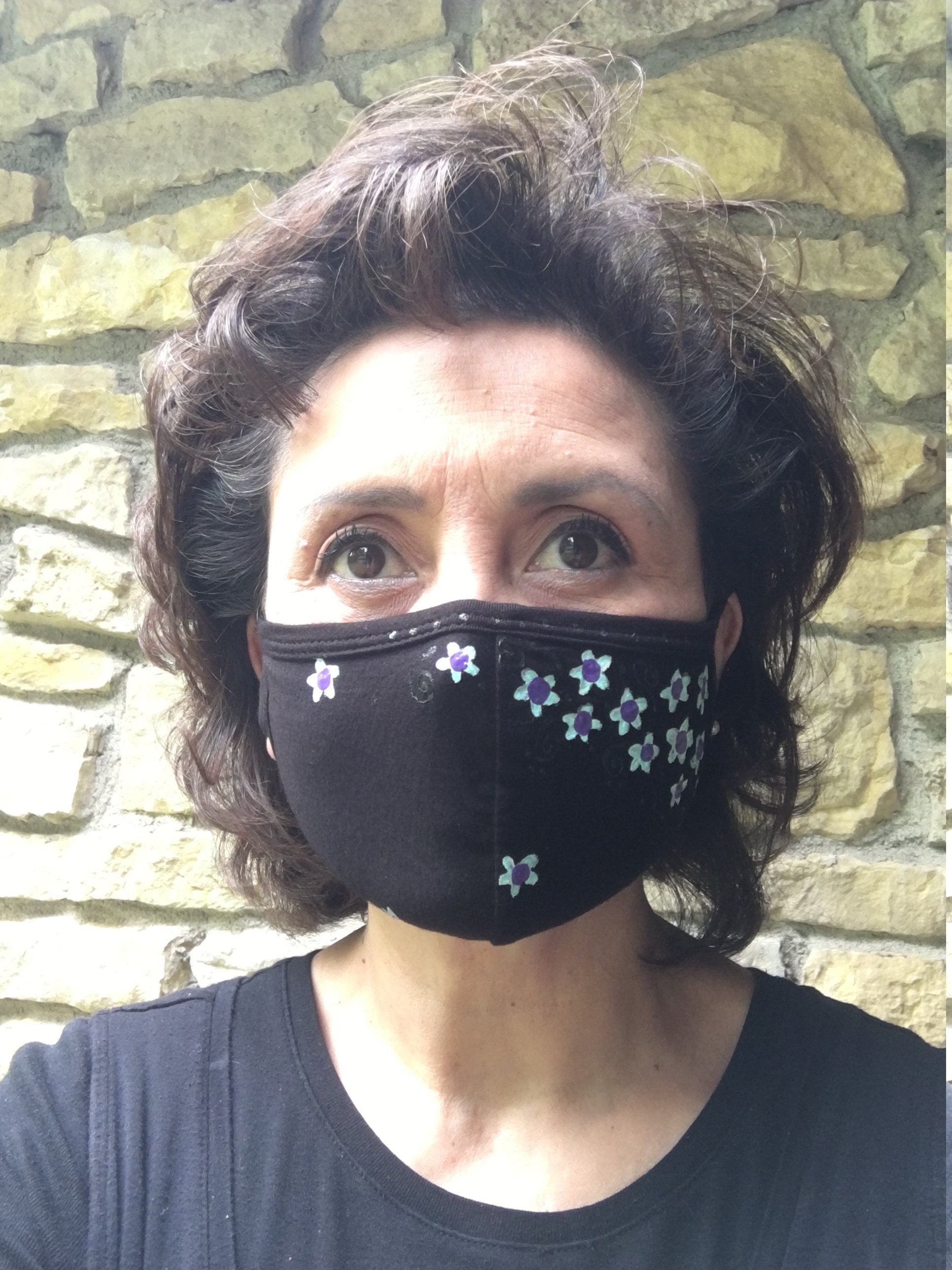 Blue Daisy Face Masks ,Hand Painted Black Mask-Cotton Face Mask ...