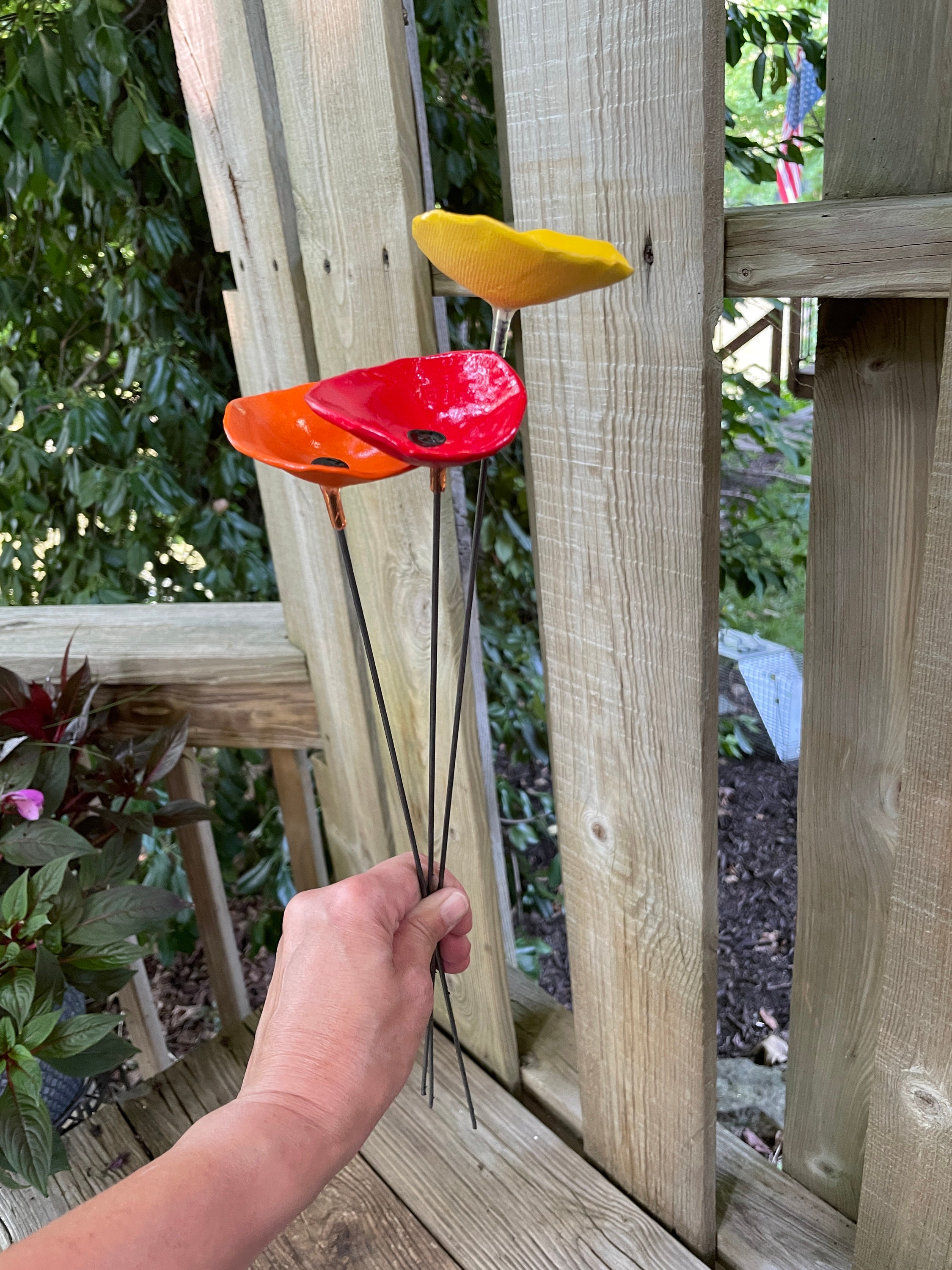 Set of 3 Mini Poppy Flower stakes,Poppy Flower Pot Cluster,Garden ...