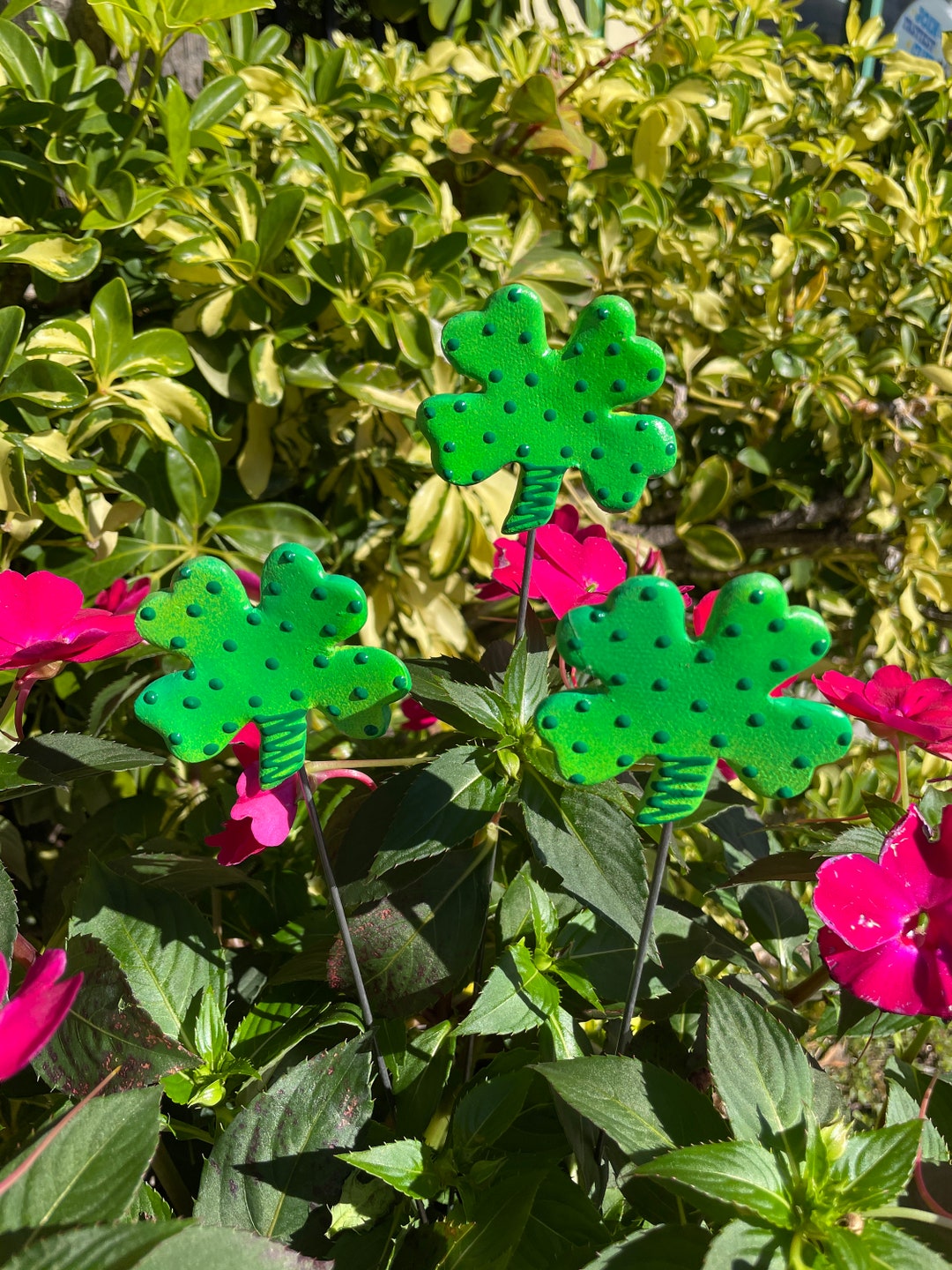 Set of Three 4-leaf Clover Flower Stake,garden Art,green Clover Art ...