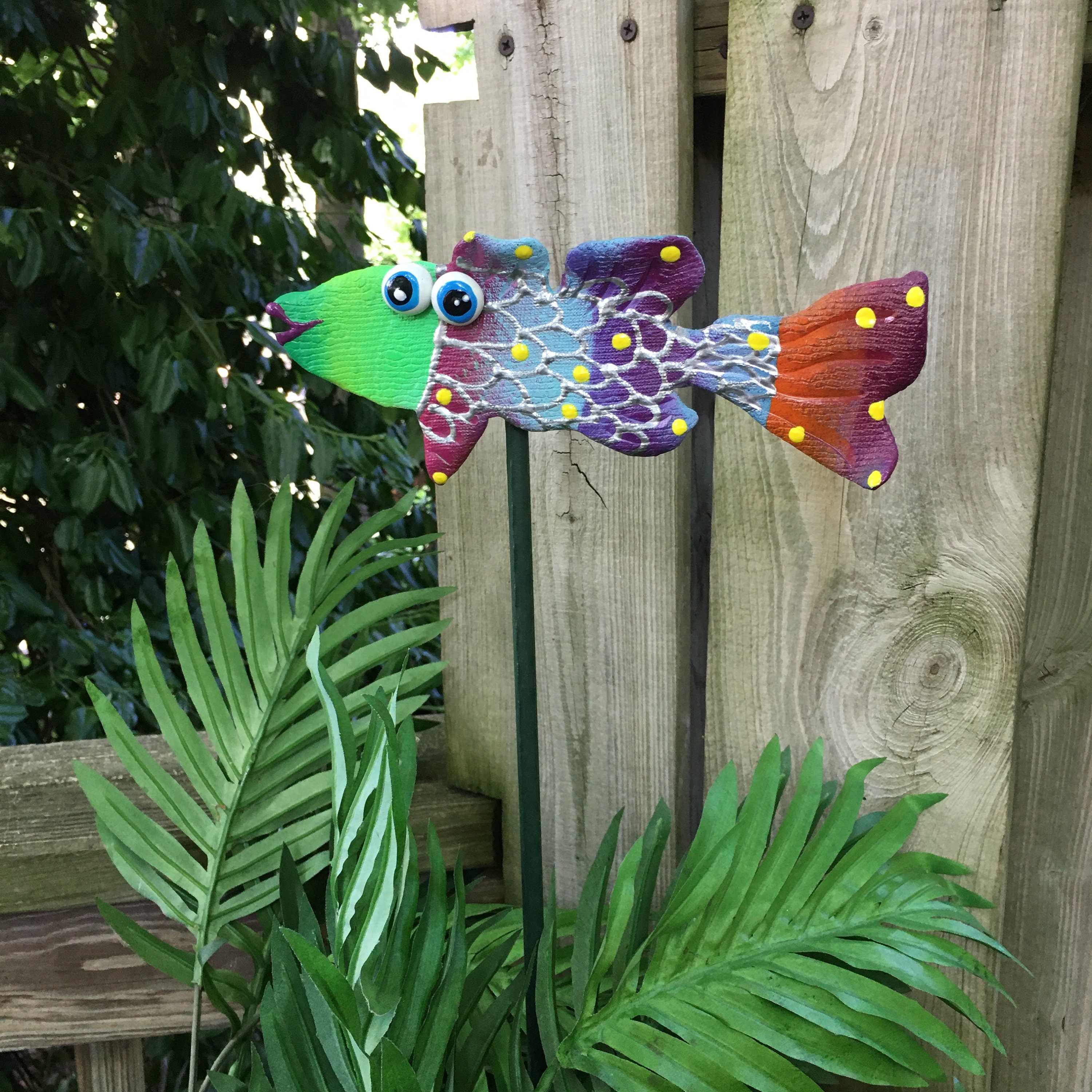 Happy Fish Garden Stake,Ceramic Garden Stakes,Potted plants, Gift,Lawn ...