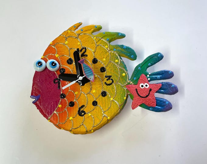 Fish Wall Clock Blowfish Clock,wall Art Beach House Wall Art Nautical ...