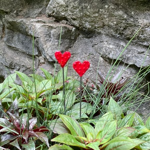 Set of Two Mini 1 Inch Red Heart Garden Stakes,lover's Gift,heart Plant ...