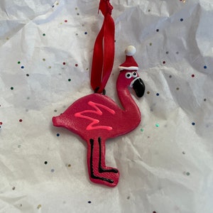Pink Flamingo Ornament Flamingo With Santa Hat Holiday Gift Christmas ...
