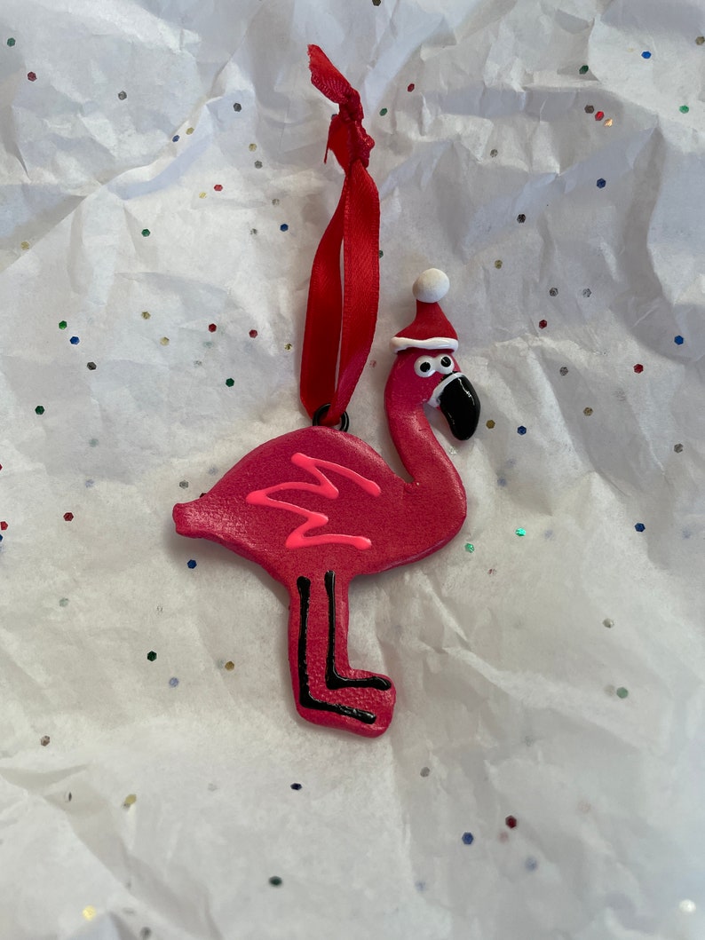 Pink Flamingo Ornament Flamingo With Santa Hat Holiday Gift - Etsy