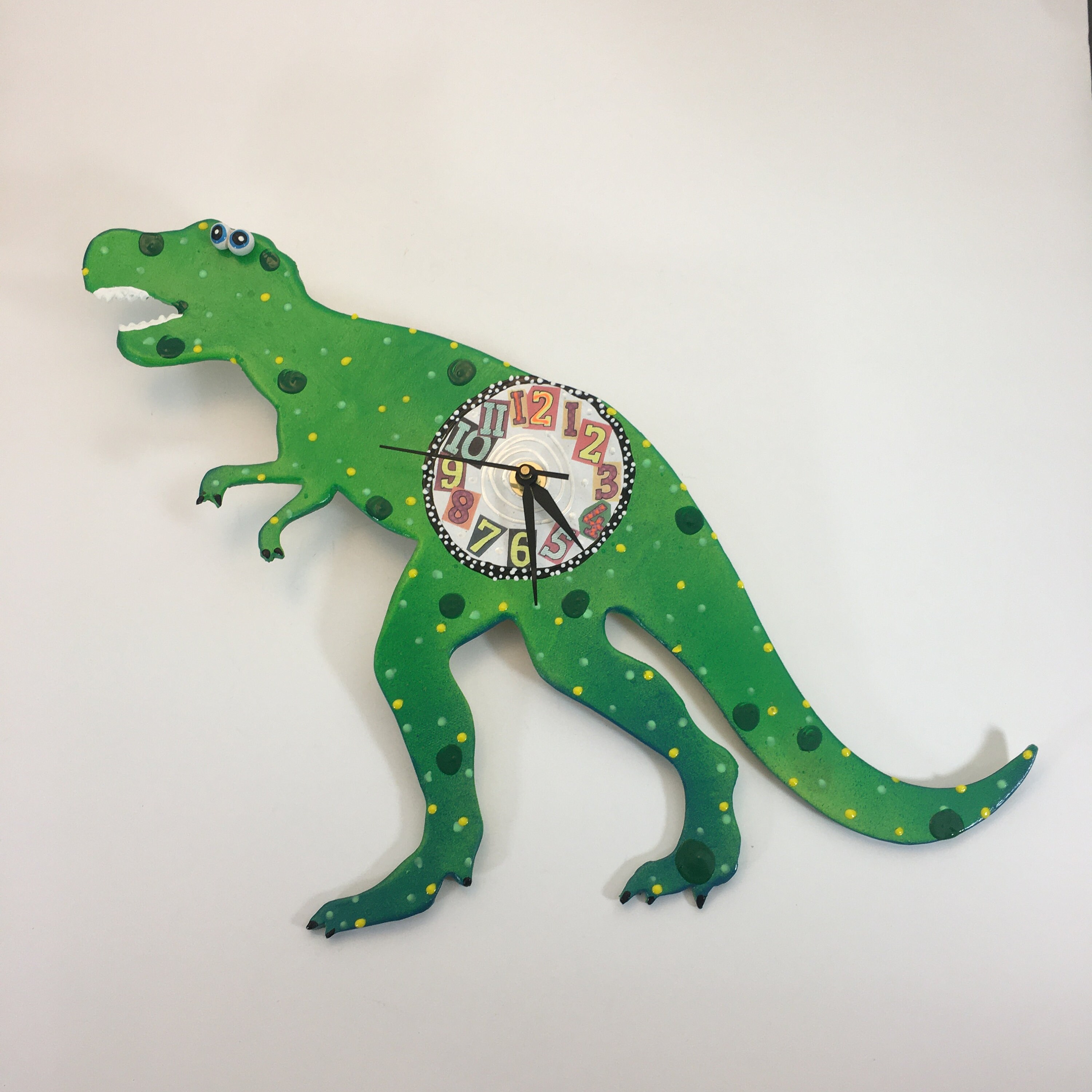 Whimsical Dinosaur Clock, Colorful Handmade Clay Dinosaur,Dinosaur Wall ...