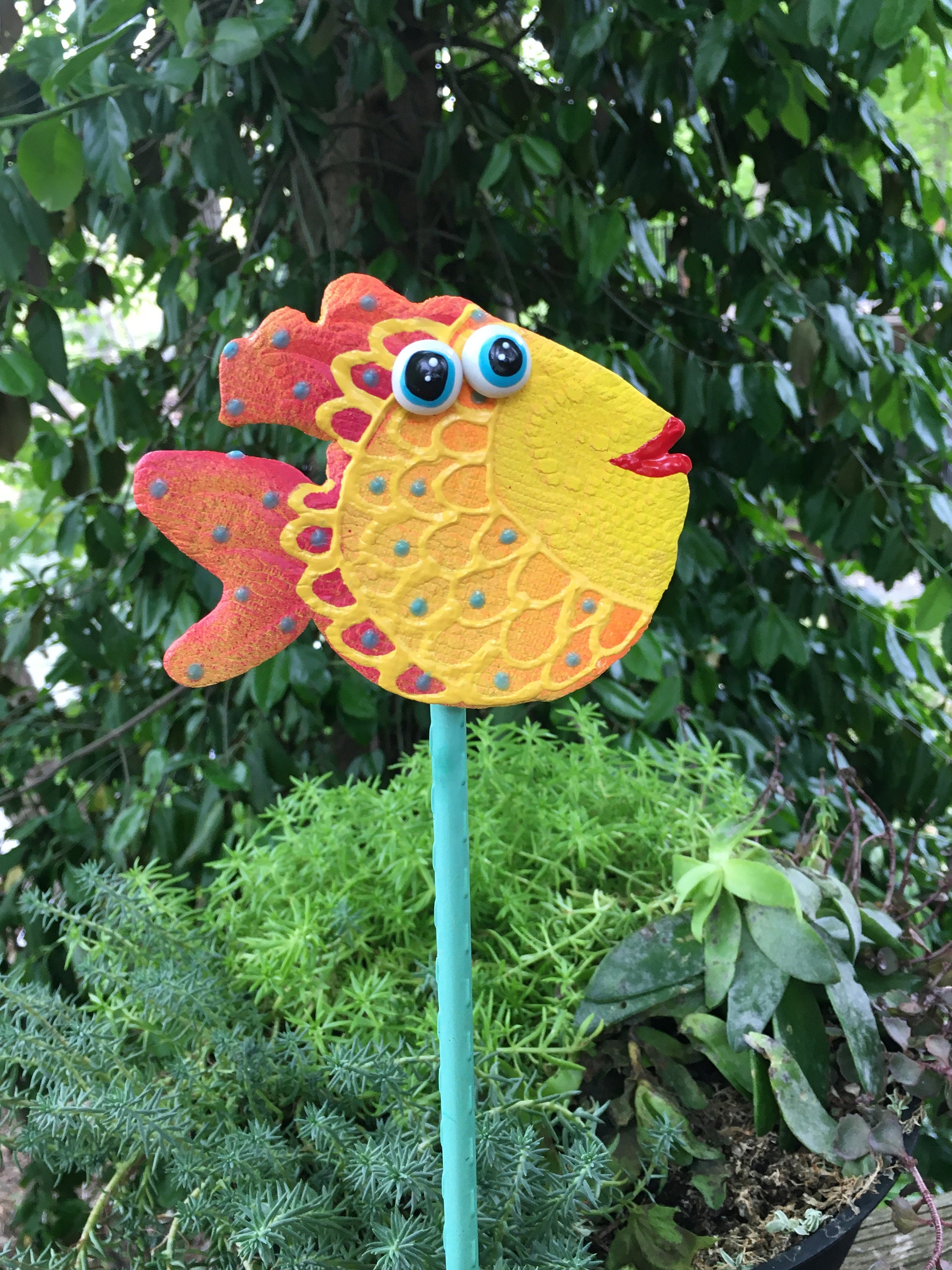 Ceramic Funky Fish Garden Stake, Garden Stakes,Potted plants, Great ...