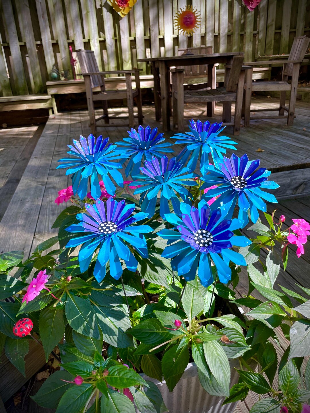 Flower Garden Stakes,set of Seven Blue Metal Garden Stakes, Yard ...