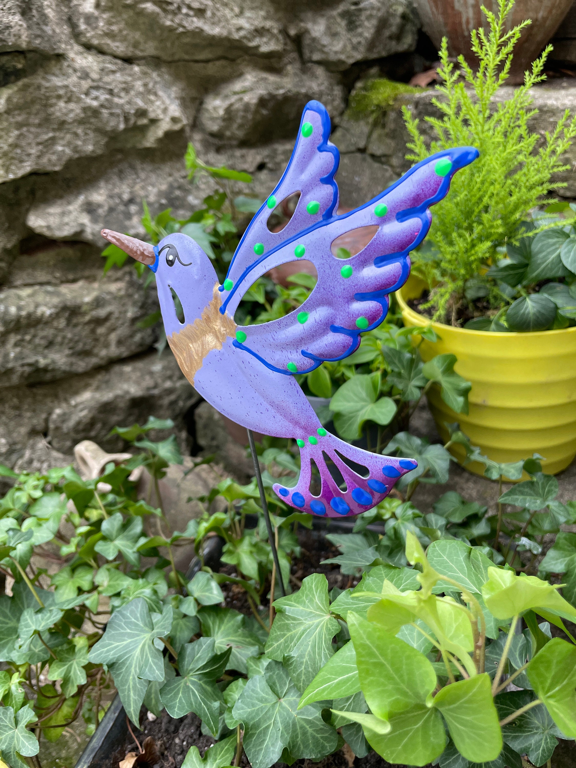 Purple Metal Hummingbird Garden Stake,Garden Decor, Garden Art,Garden ...