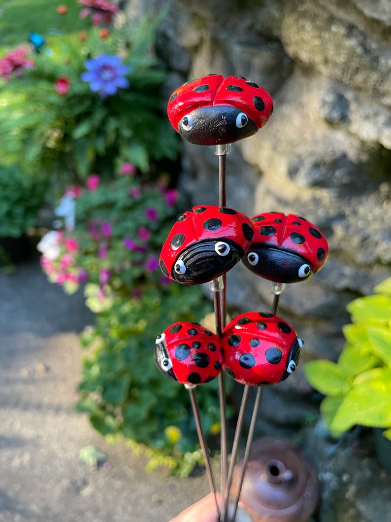 5 Ceramic Ladybug Garden Stakes, Garden Stakes,potted Plants, Great ...