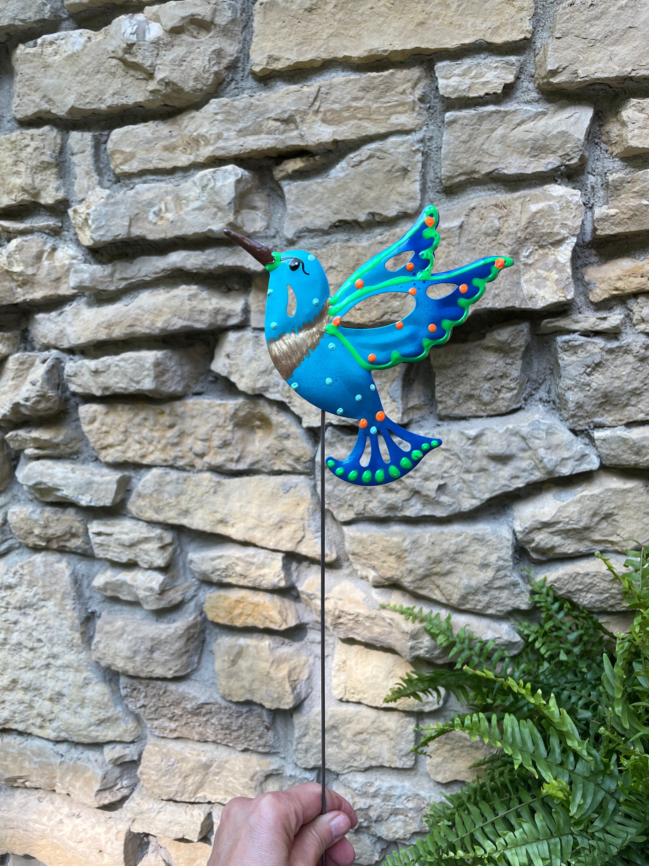 Blue Metal Hummingbird Garden Stake,Garden Decor, Garden Art,Garden ...