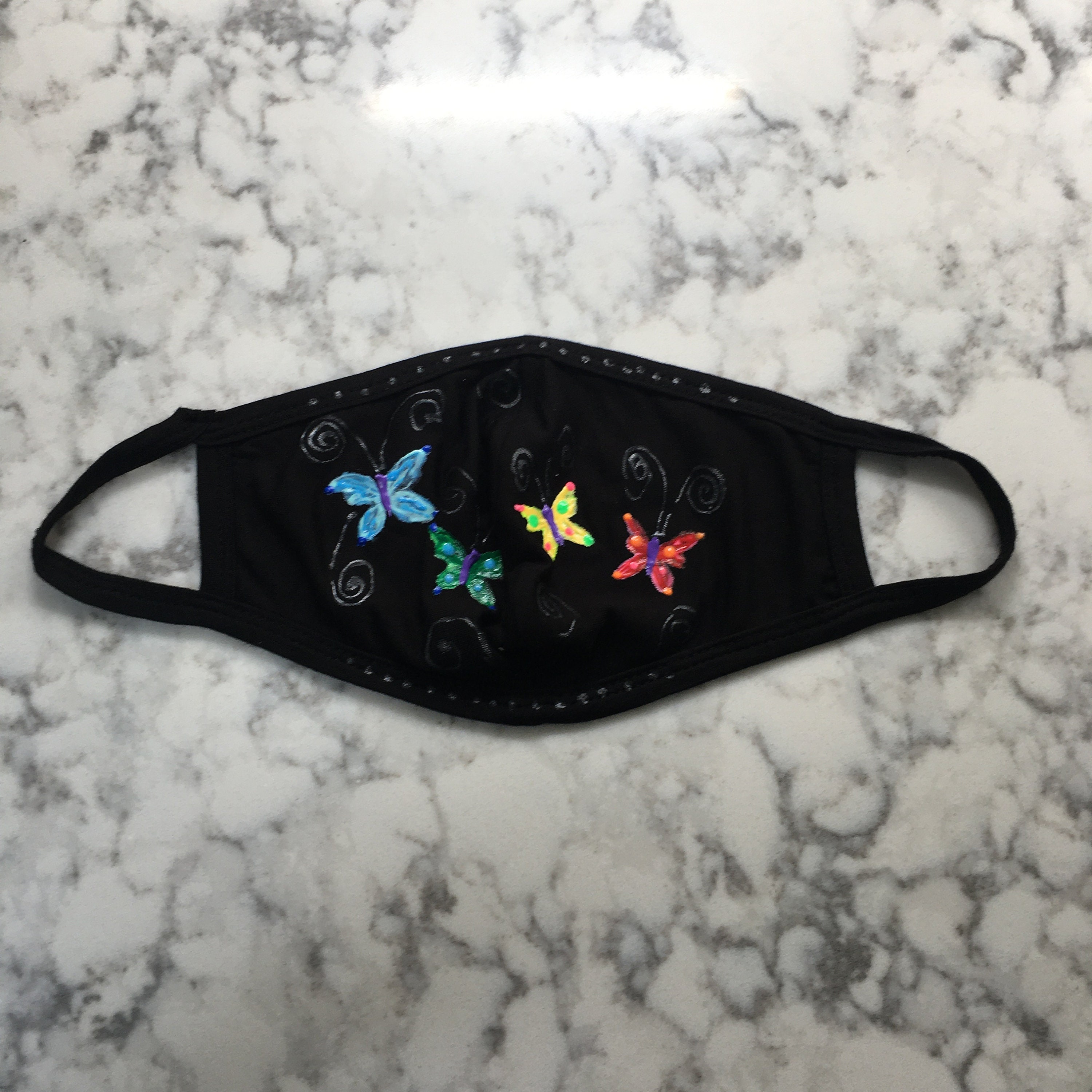 Butterfly Face Masks ,Hand Painted Black Mask-Cotton Face Mask-Handmade ...