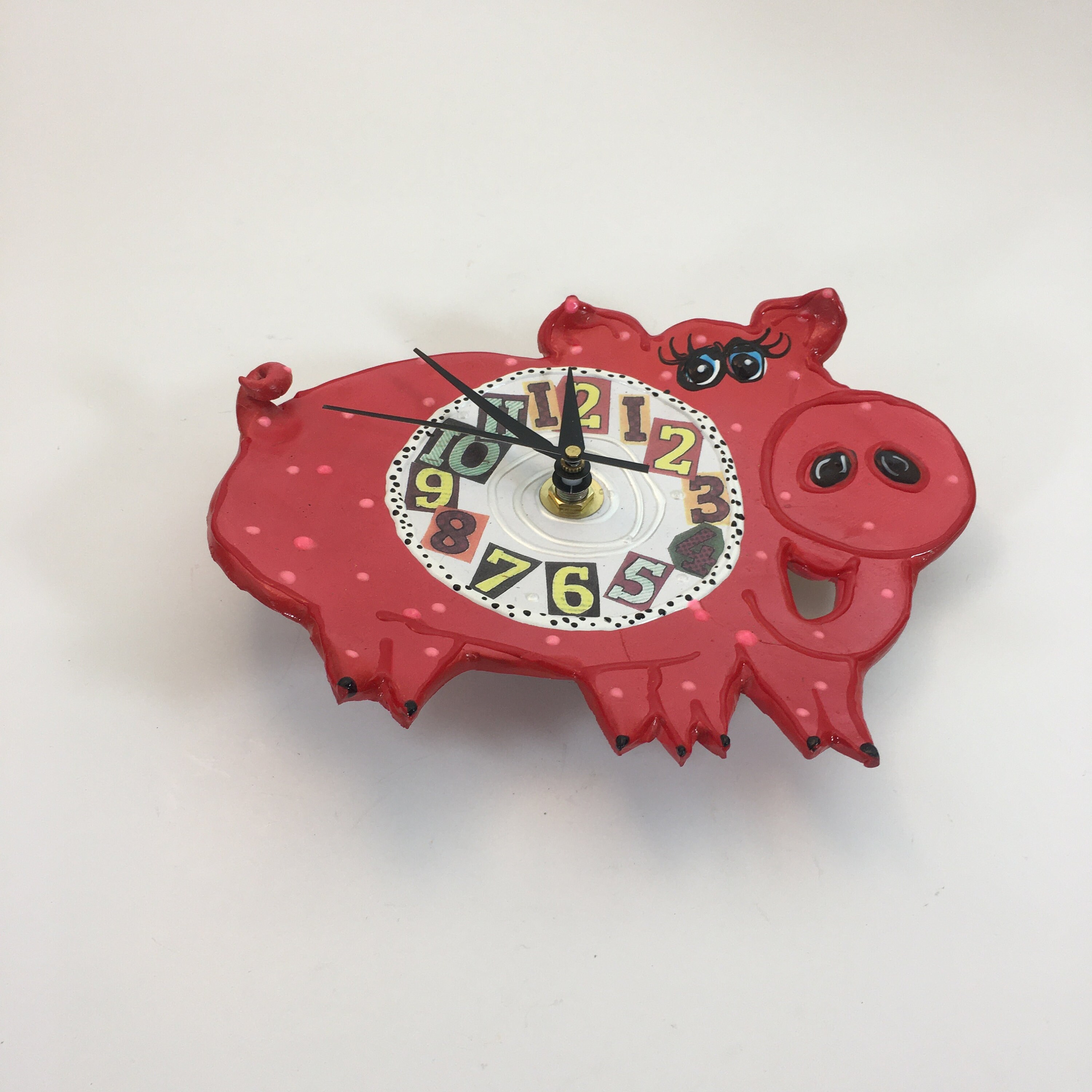 Pig Clock, Whimsical Pink Ceramic Pig Clock,Glow In The dark, Animal ...