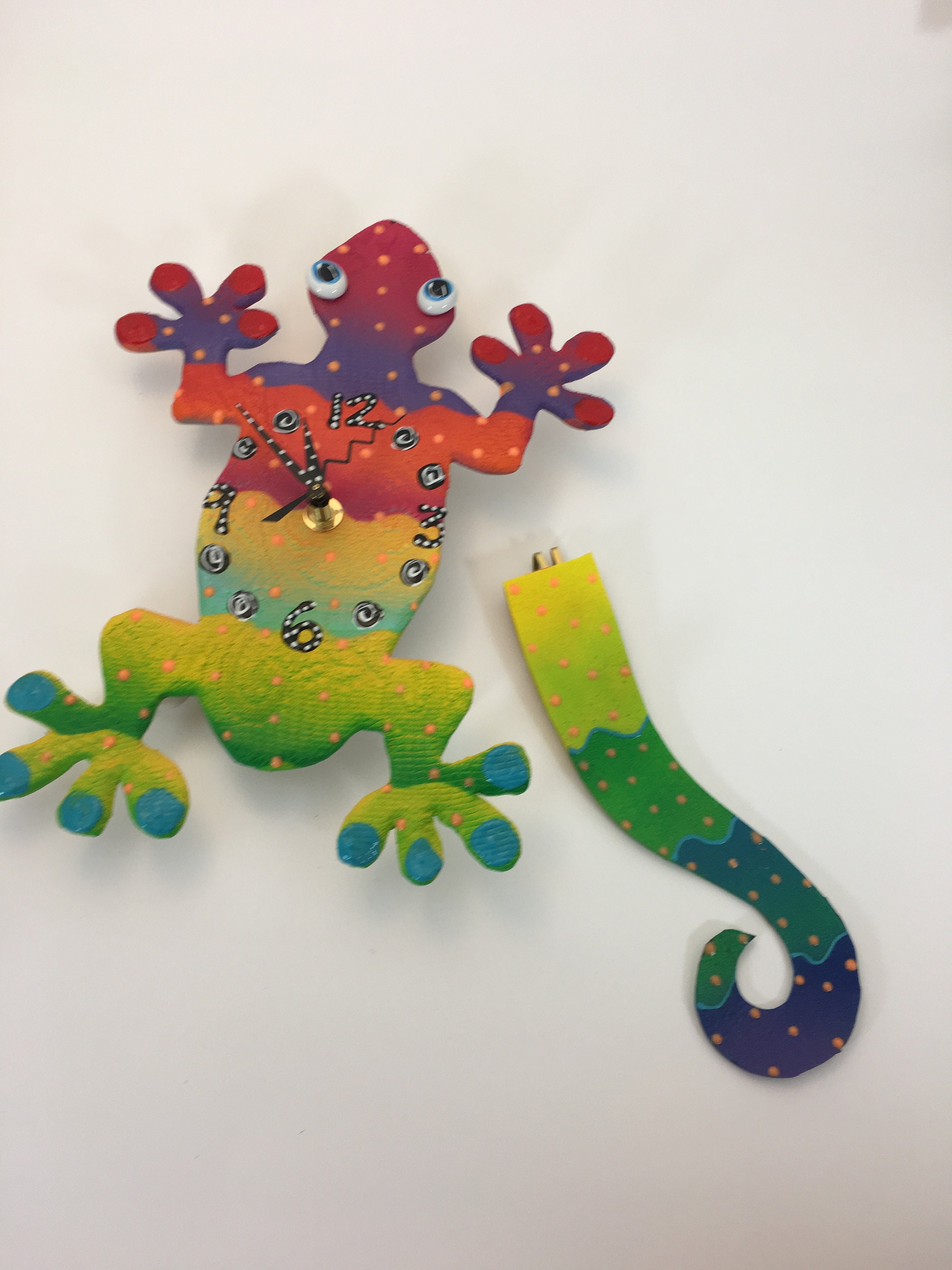 Whimsical Gecko Wall Clock with Pendulum, Ceramic Lizard clock, unique ...