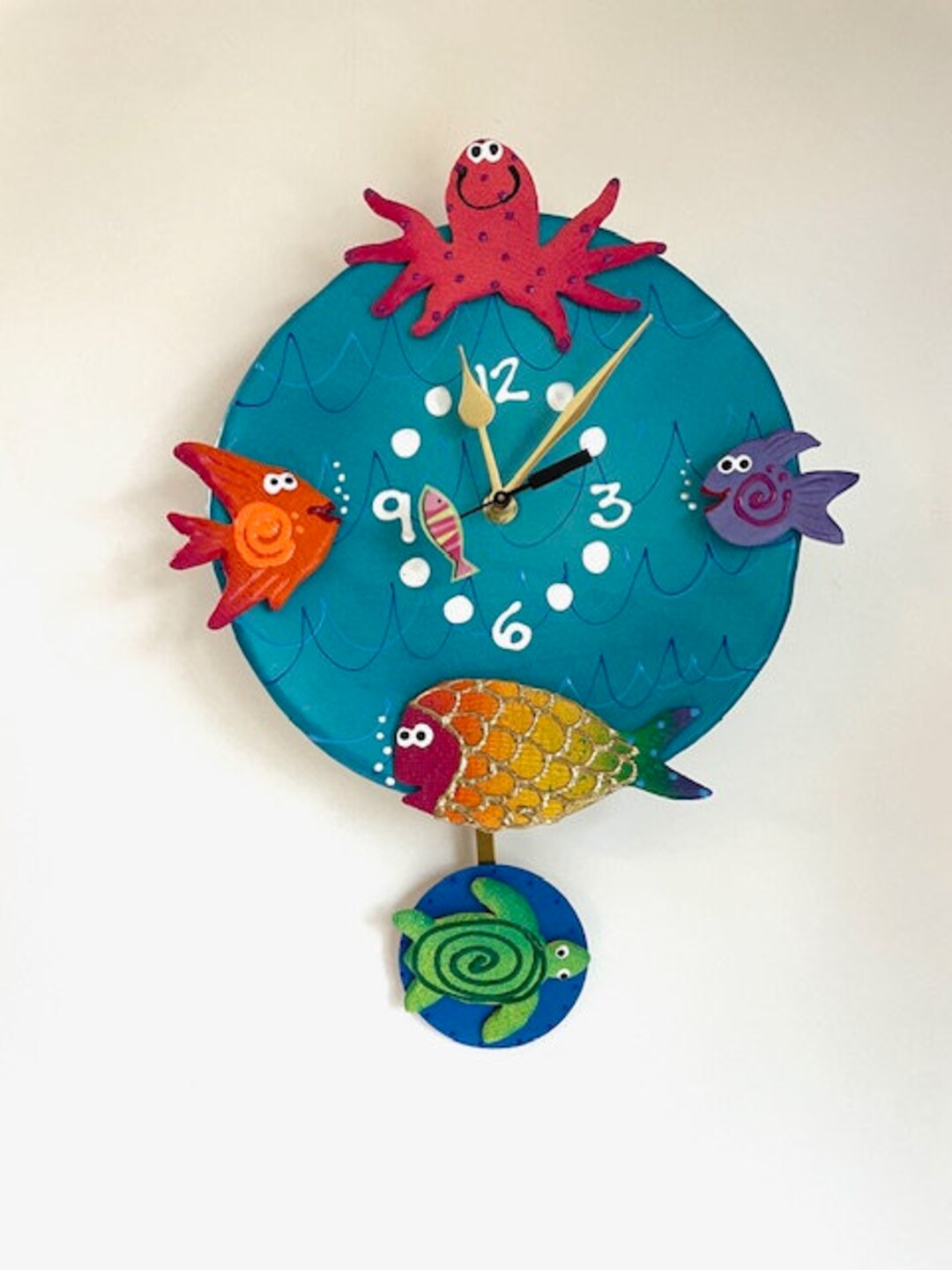 Fish Wall Clock With Pendulum,unique Clock,handmade Clock,sealife Wall ...