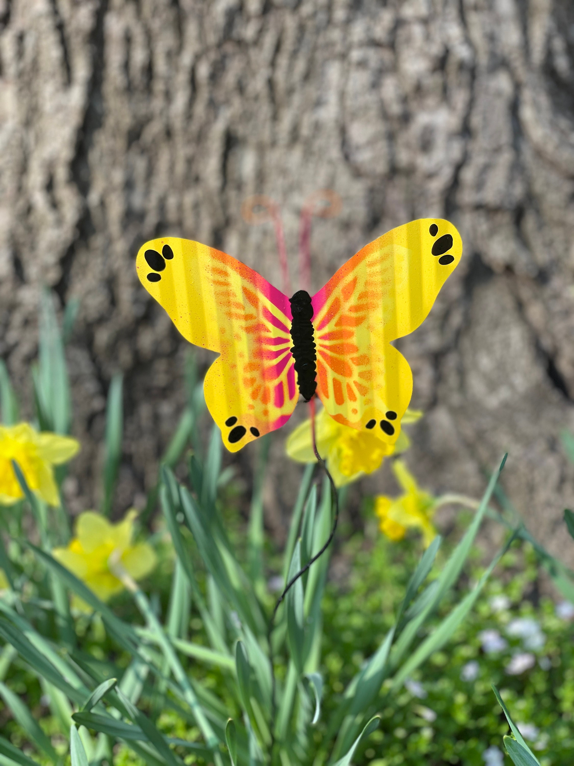 Yellow Metal Butterfly Garden Stake,Garden Decor, Garden Stake, Metal ...
