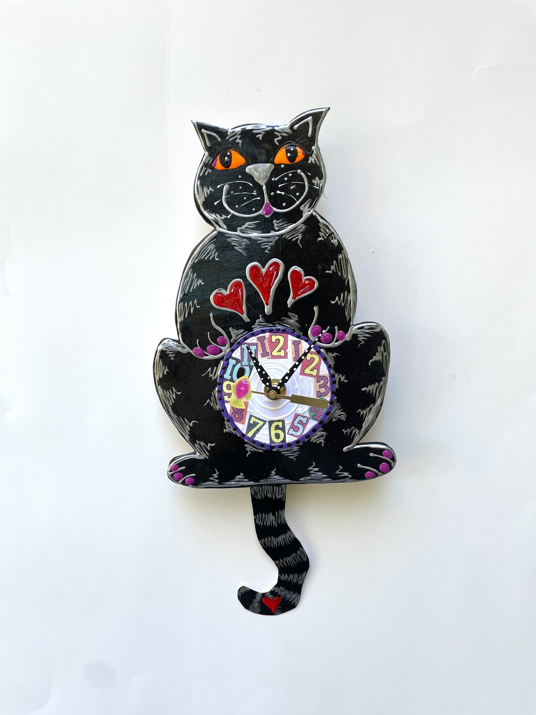Cat Pendulum Wall Clock With Swinging Tail Cat Lover Gift KITTY-CAT ...