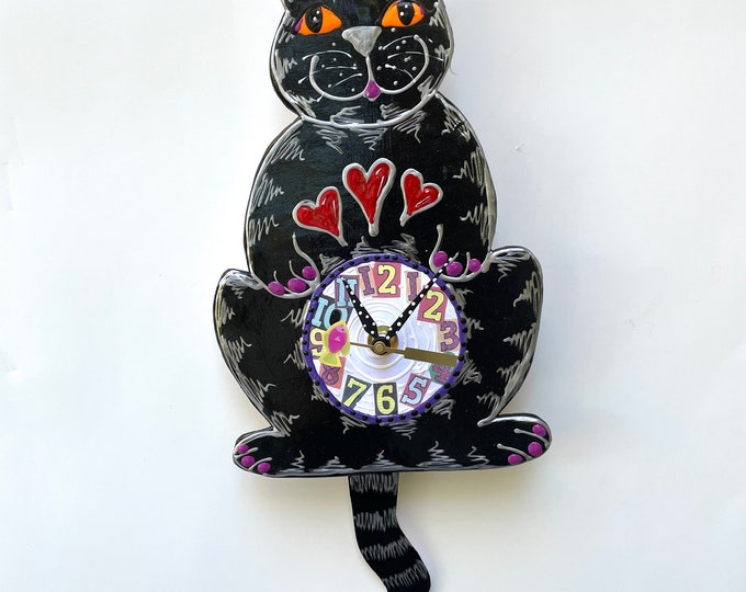 Cat Pendulum Wall Clock With Swinging Tail Cat Lover Gift KITTY-CAT ...