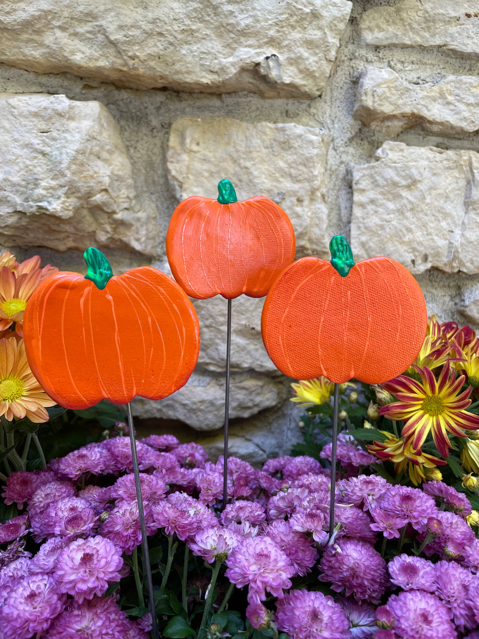 Set of 3 Fall Pumpkin Garden Stakes Fall Decoration Outdoor Fall and ...