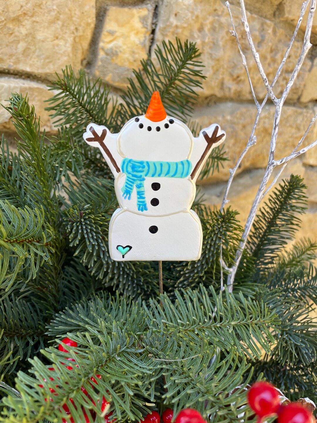 Happy Snowman Garden Stake Plant Decoration Holiday Gift Decor Holiday ...