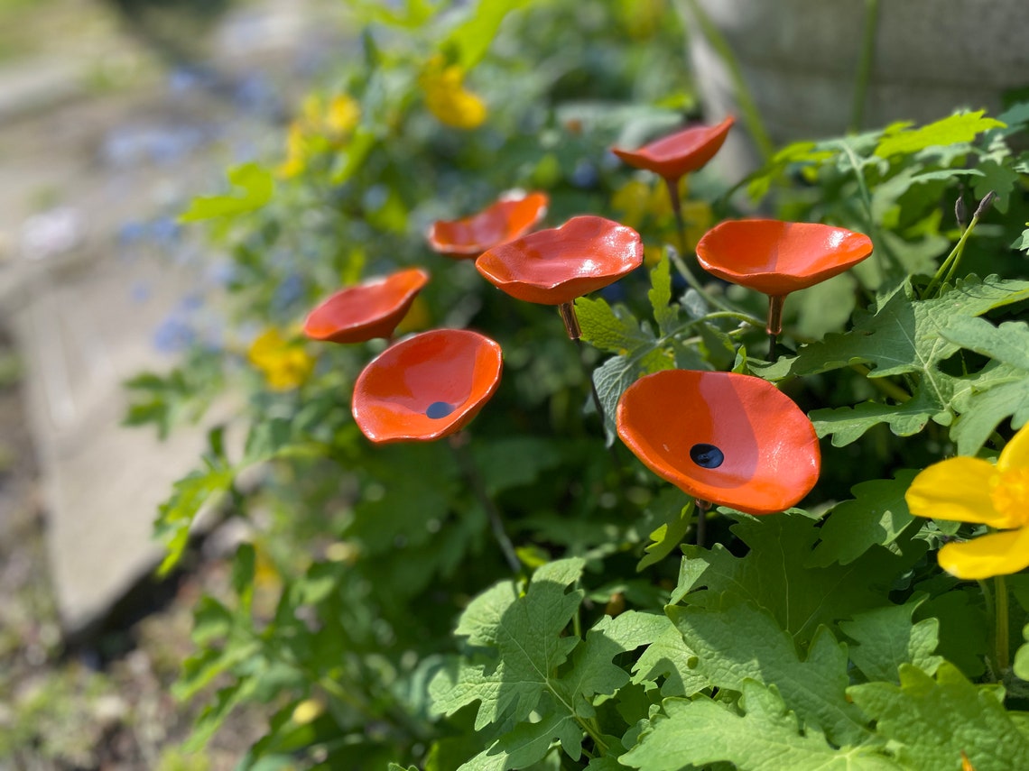 Set of 7 Mini Poppy Flower Stakesorange Poppy Flower Pot - Etsy