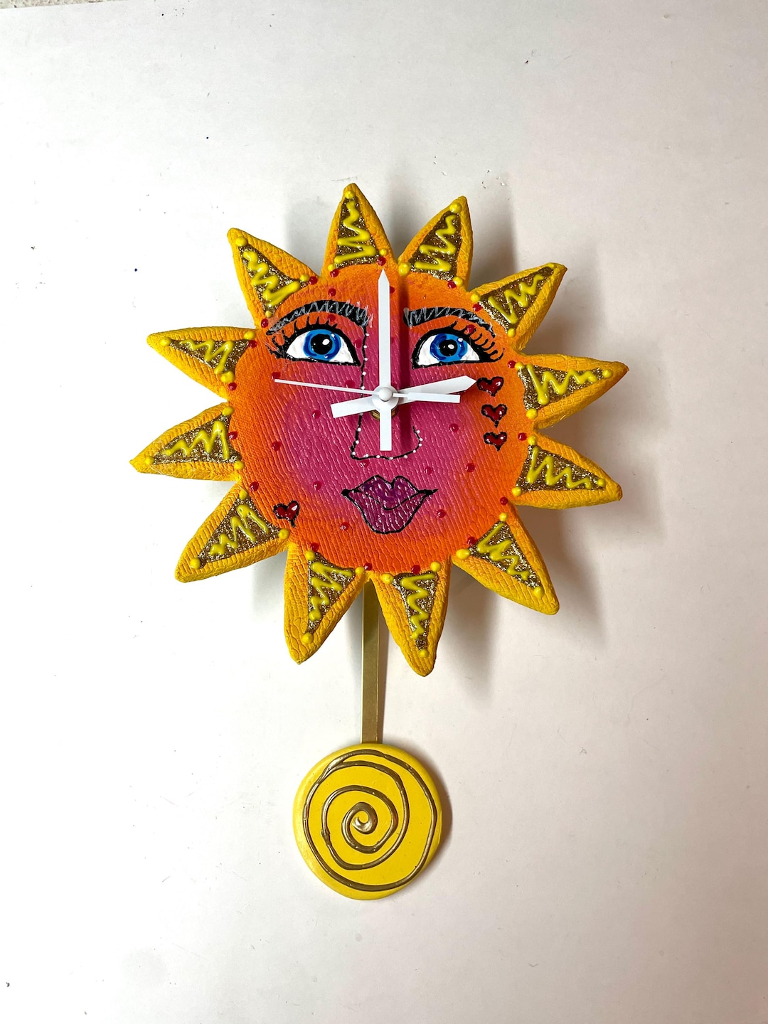 Happy Sun Face Clock, Wall Clock With Pendulum,whimsical Sunshine Clock ...