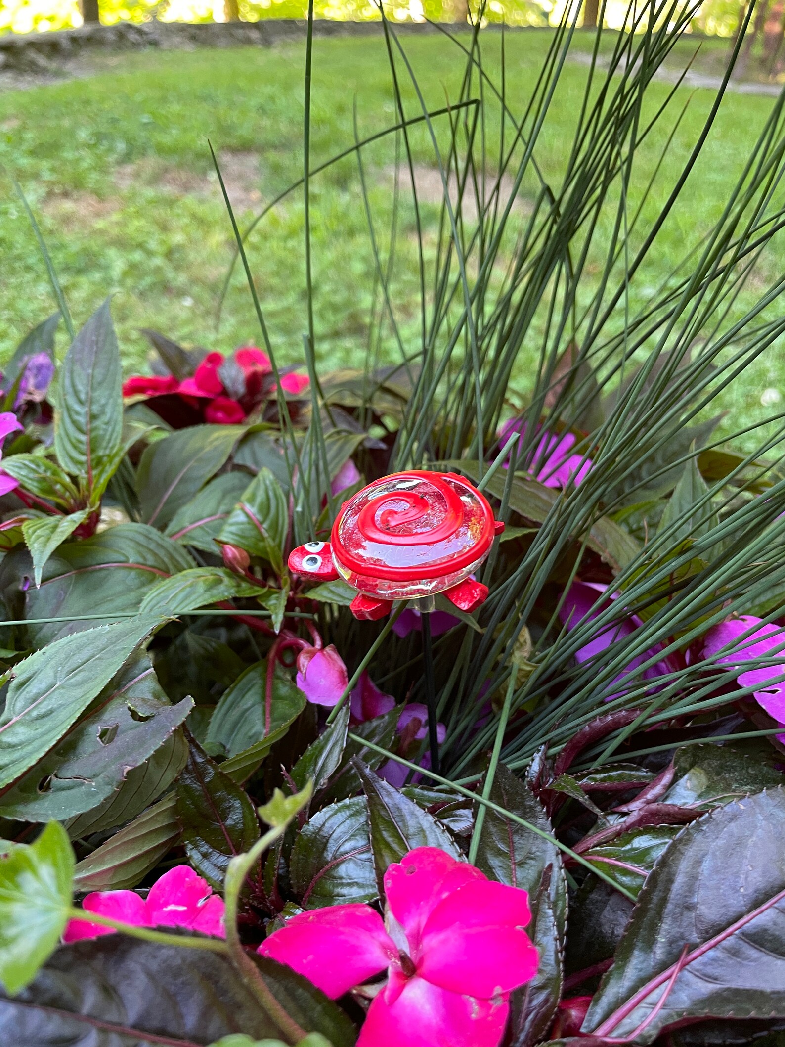 Red Sea Turtle Garden Stake Mini Glass Turtle Garden Stake Potted ...