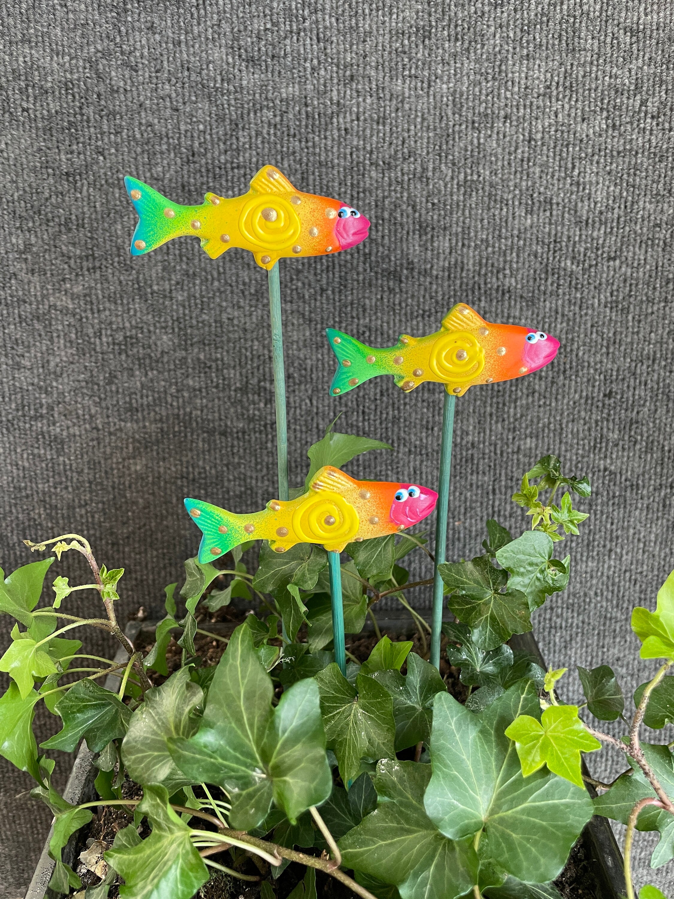 3 Rainbow Fish Garden Stakes, Garden Stakes,Potted plants, Great Gift ...