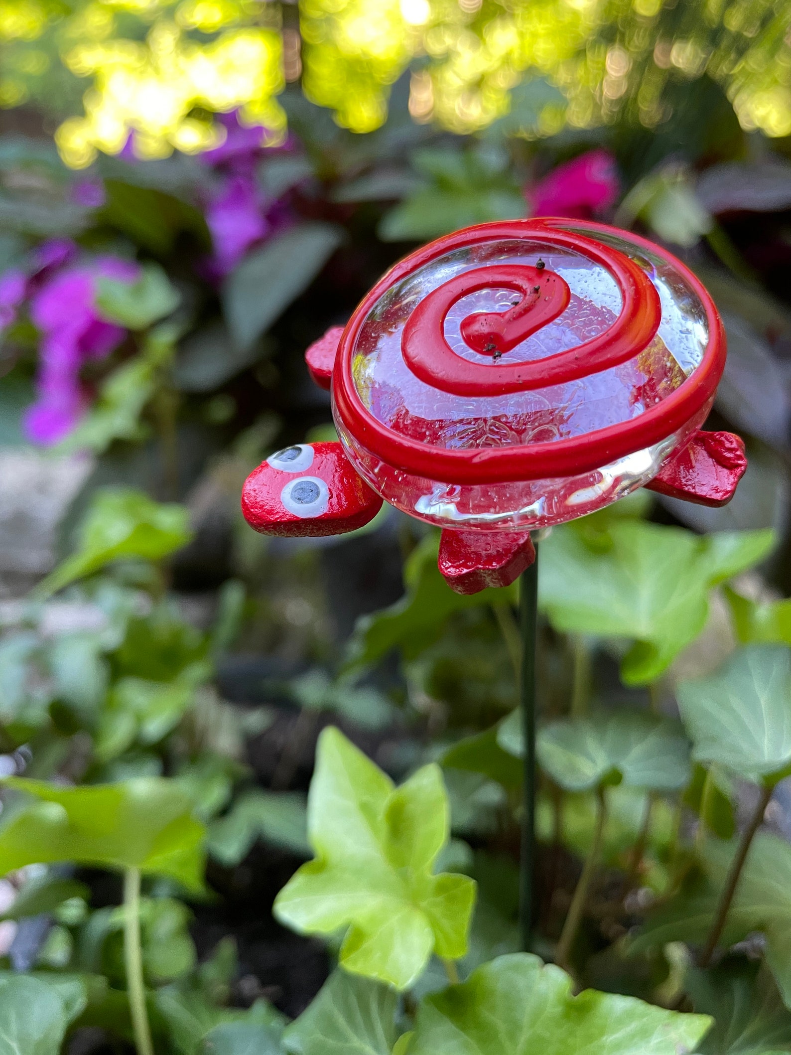 Red Sea Turtle Garden Stake Mini Glass Turtle Garden Stake Potted ...