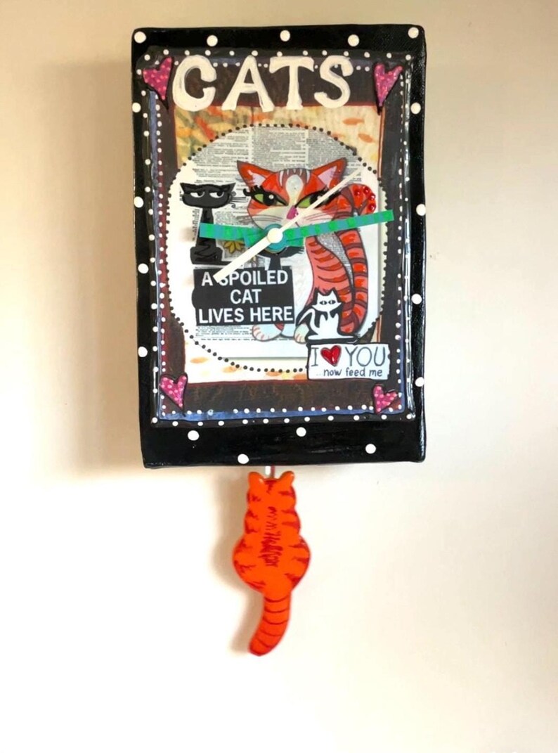 Cat Pendulum Wall Clock With Swinging Cat Lover Gift KITTY-CAT Clock ...