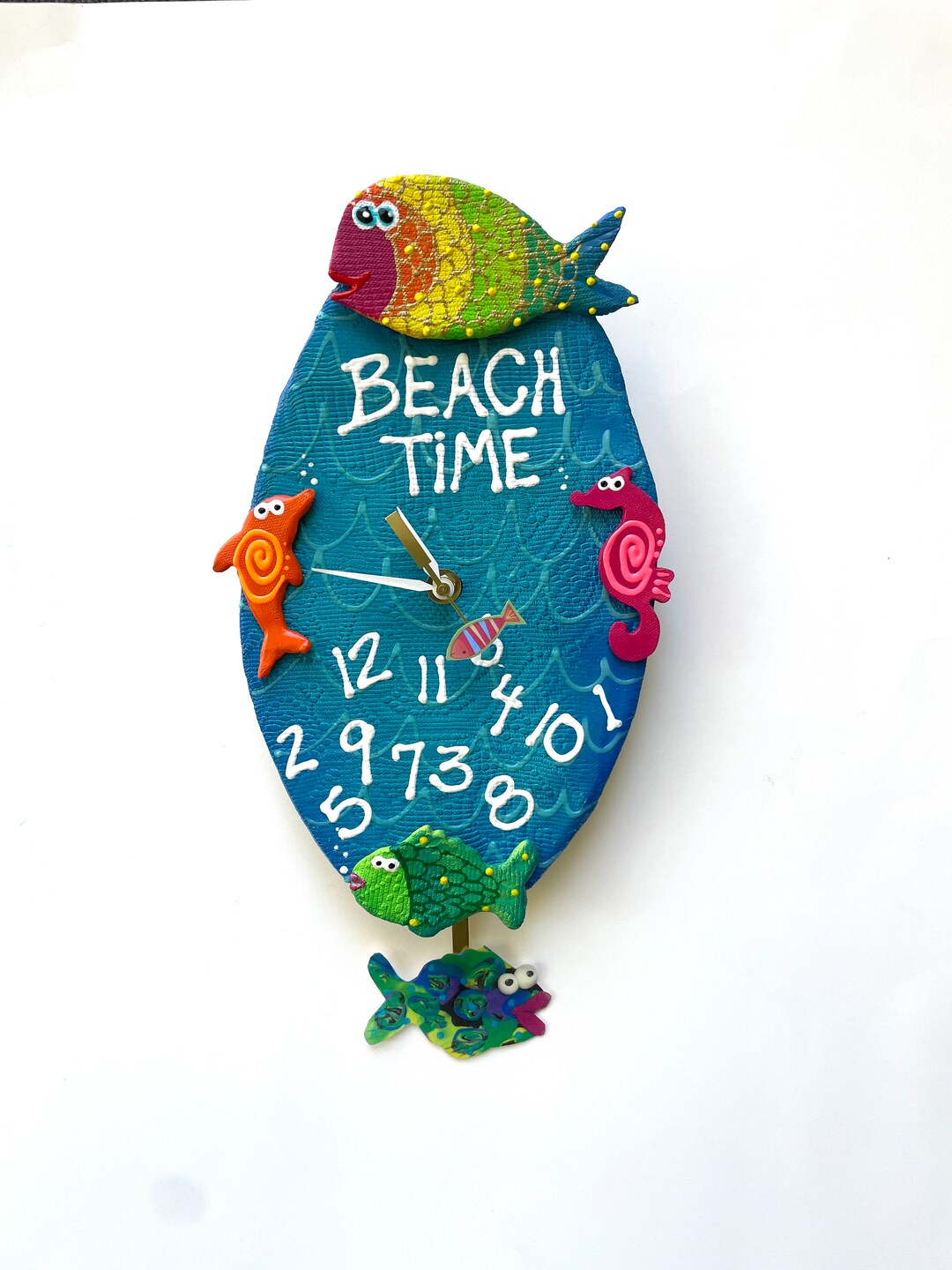 Fish Wall Clock With Pendulum,unique Clock,handmade Clock,sealife Wall ...