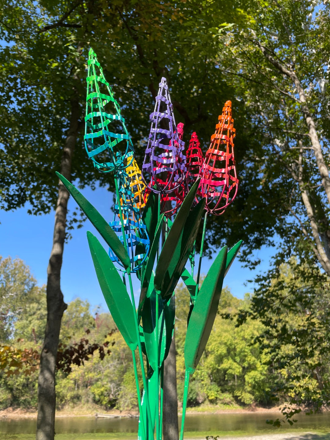 Spiral Metal Flower Garden Decor, Metal Sculpture Set of 7, 24'' Tall ...