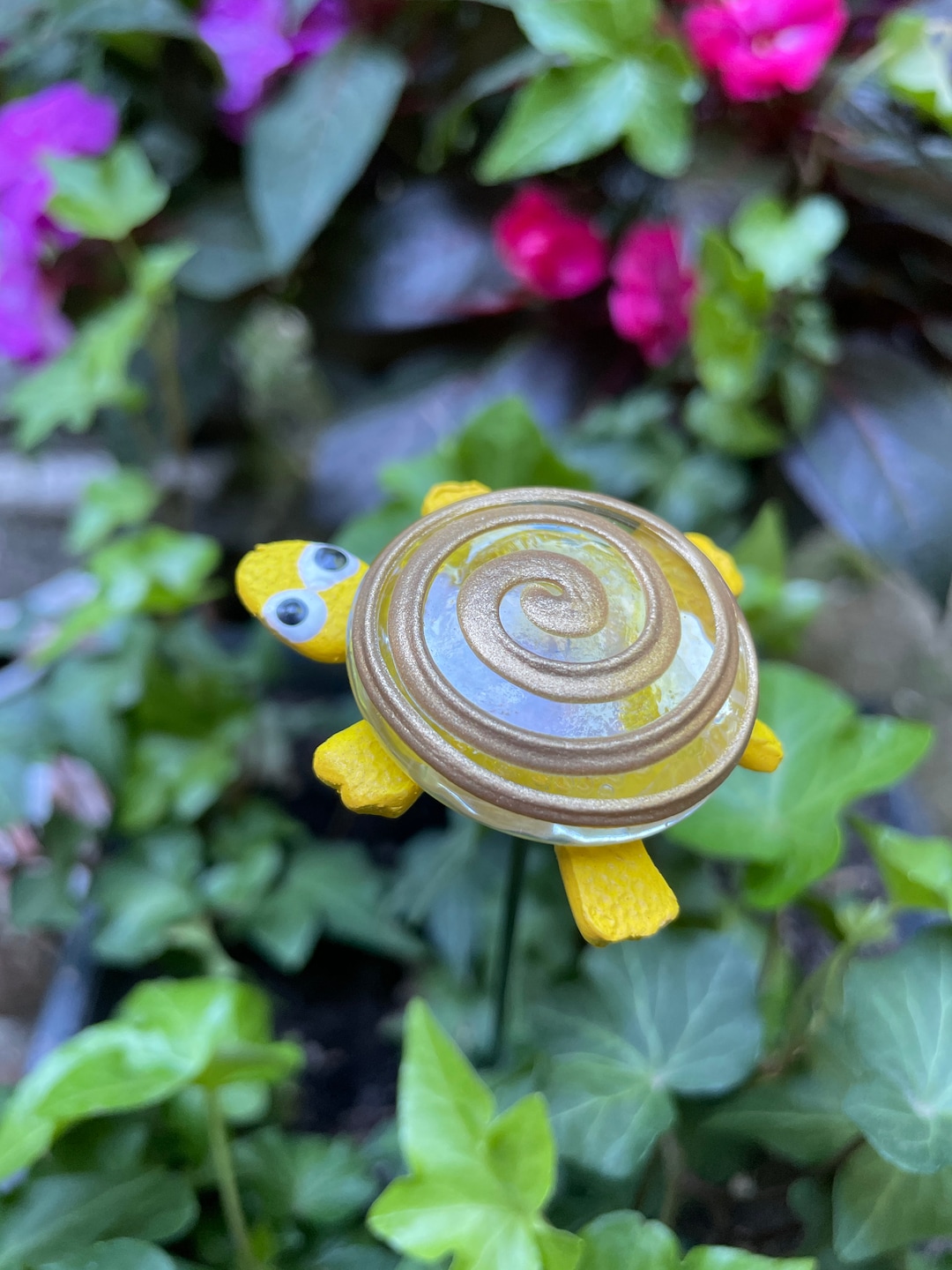 Yellow Sea Turtle Garden Stake Mini Glass Turtle Garden Stake Potted ...