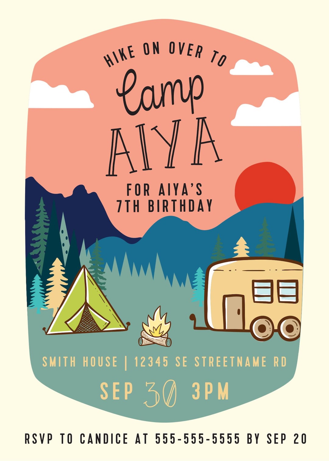 Editable Vintage Camping Birthday Invitation | Camp-themed Birthday ...