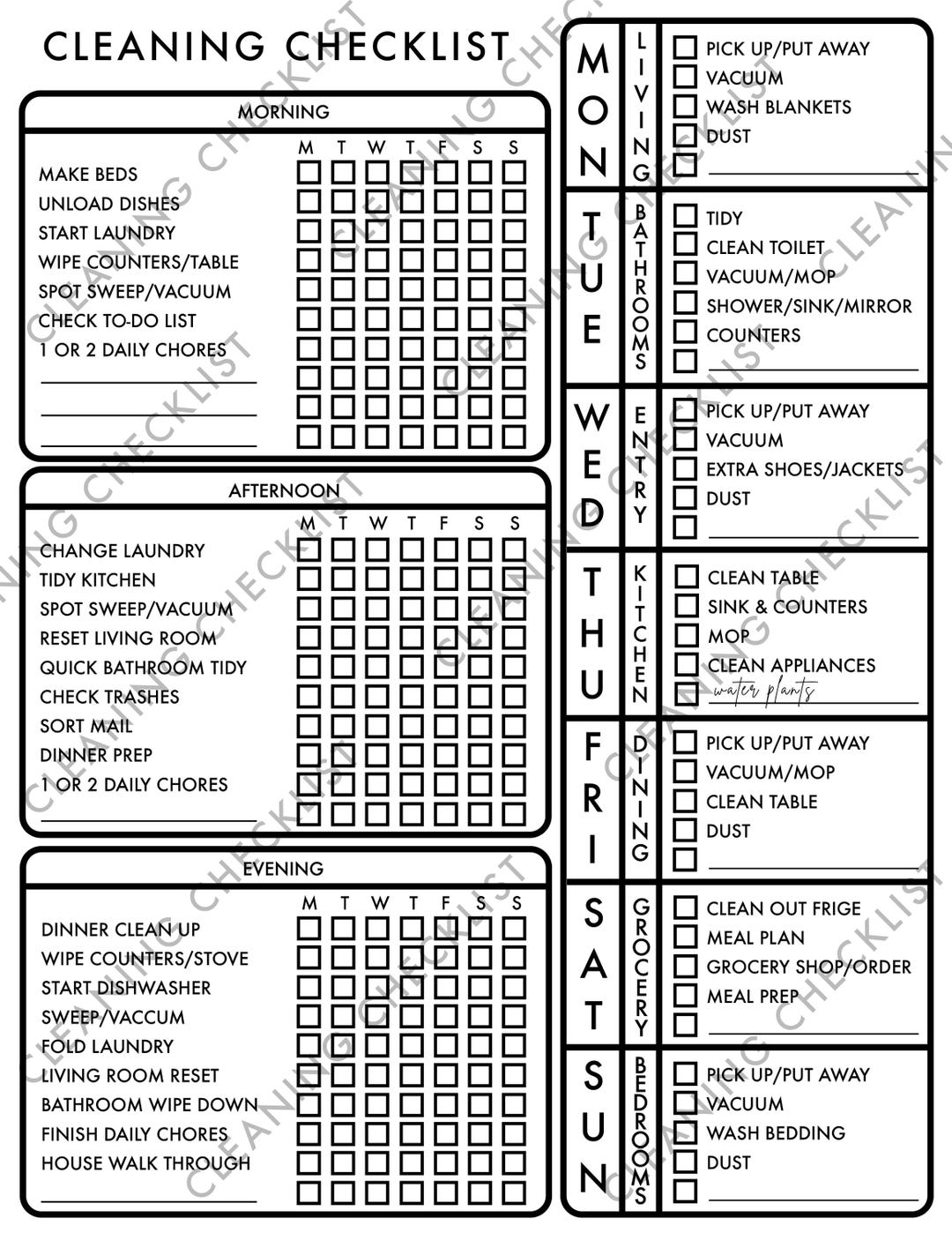 Editable Cleaning Checklist | Daily & Weekly Cleaning Schedule ...