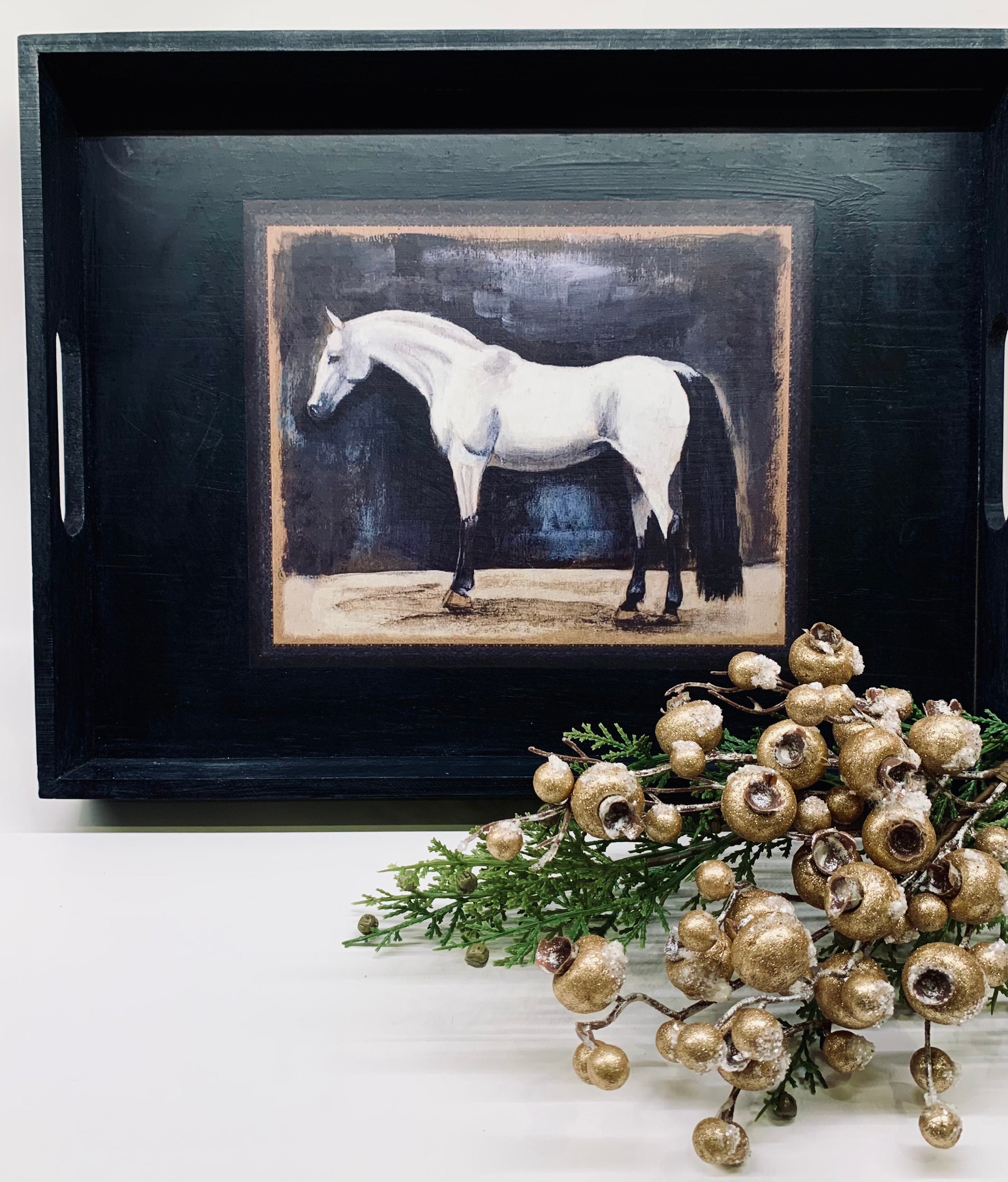 Ottoman Tray Wooden Tray Horse Serving Tray Grey Horse - Etsy