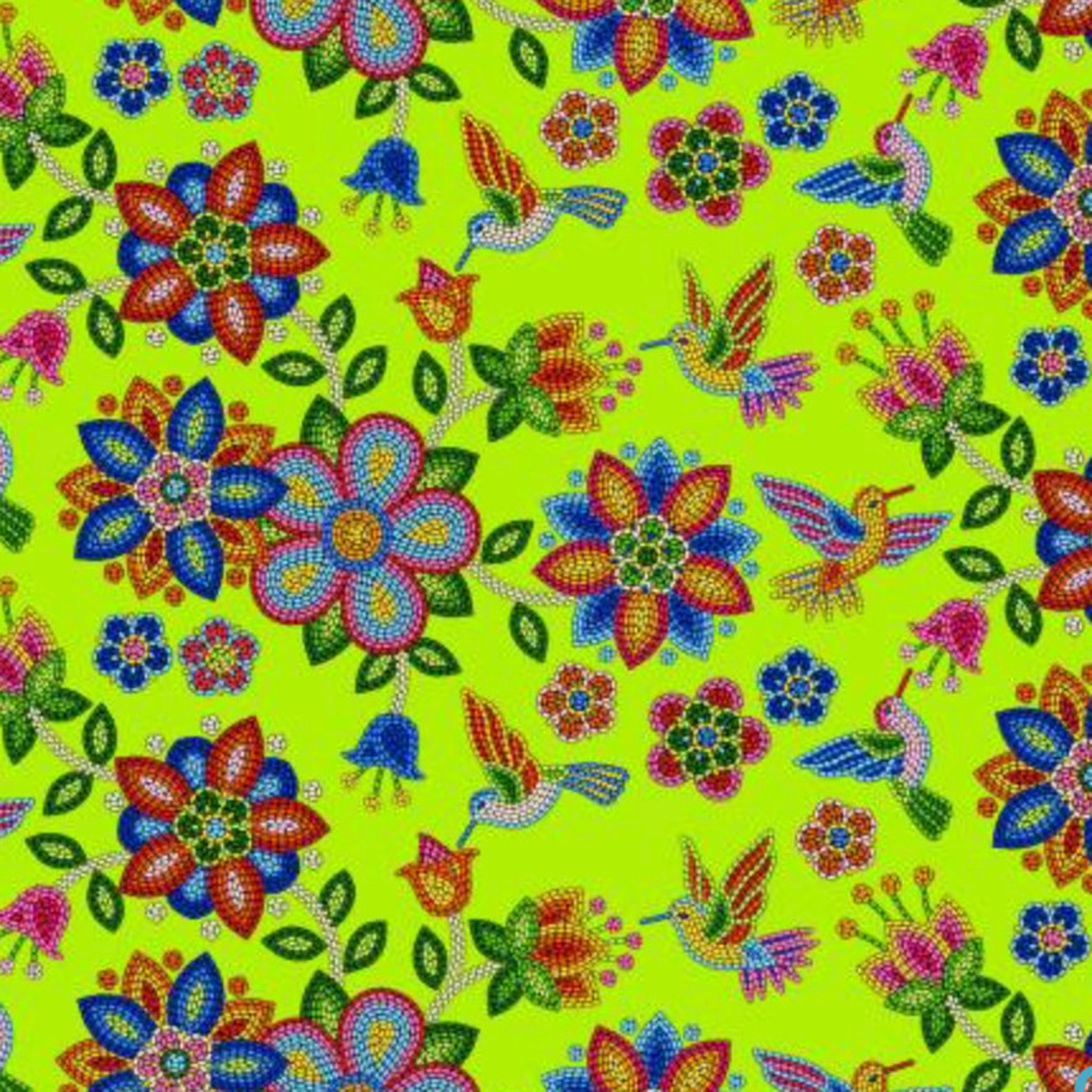 Lime Green Fabric With Native Beadwork Designs. From the - Etsy