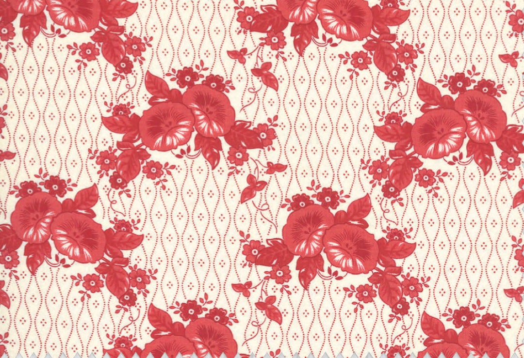 A Pretty Ivory Background Color With Red Morning Glory Vines. Part of ...